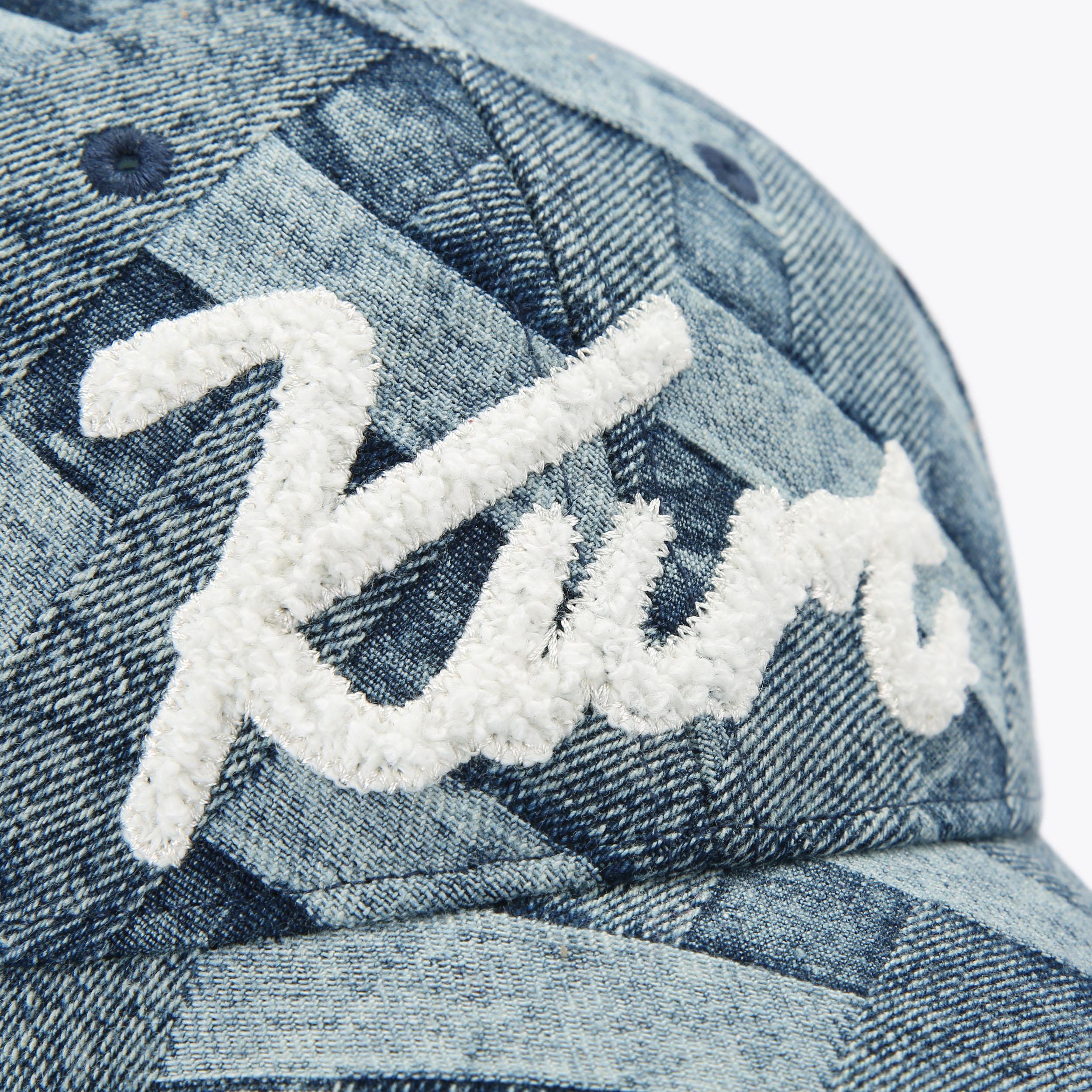 KURT EMBROIDERED CAP Blue Denim Weave Cap by Kurt Geiger London