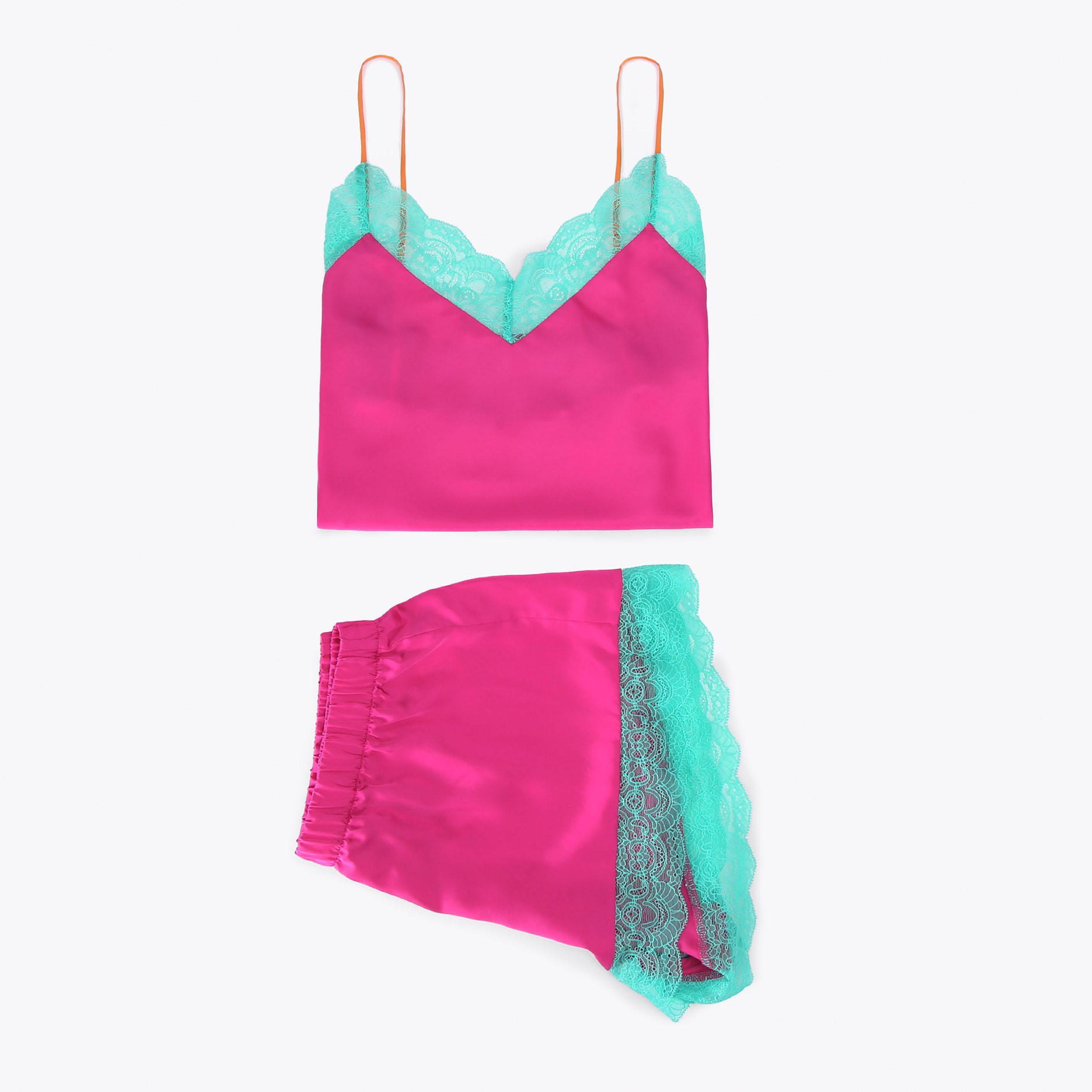 CAMI AND SHORTS SET Fuchsia Green Trim Pyjama Set by Kurt Geiger London