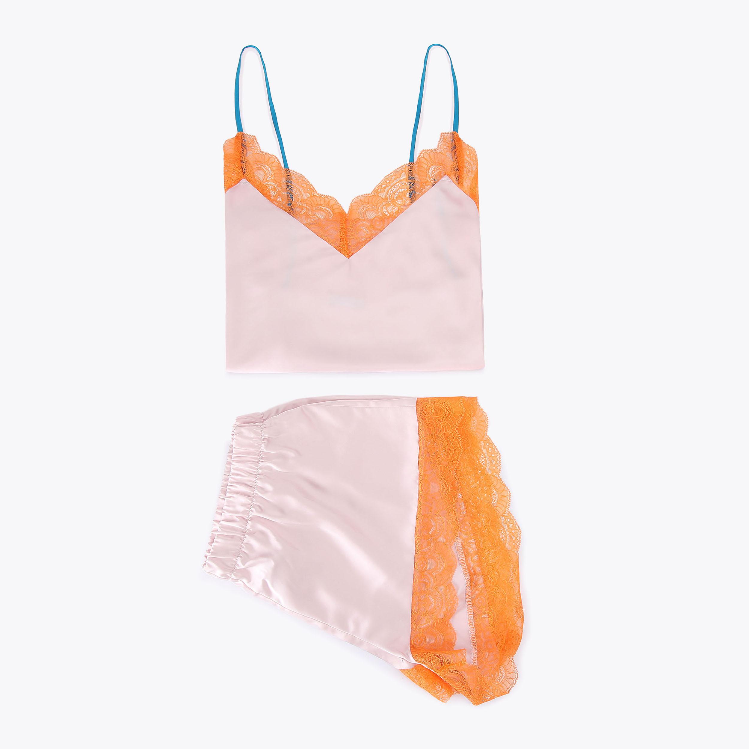 CAMI AND SHORT SET Peach Trimmed Pyjama Set by Kurt Geiger London