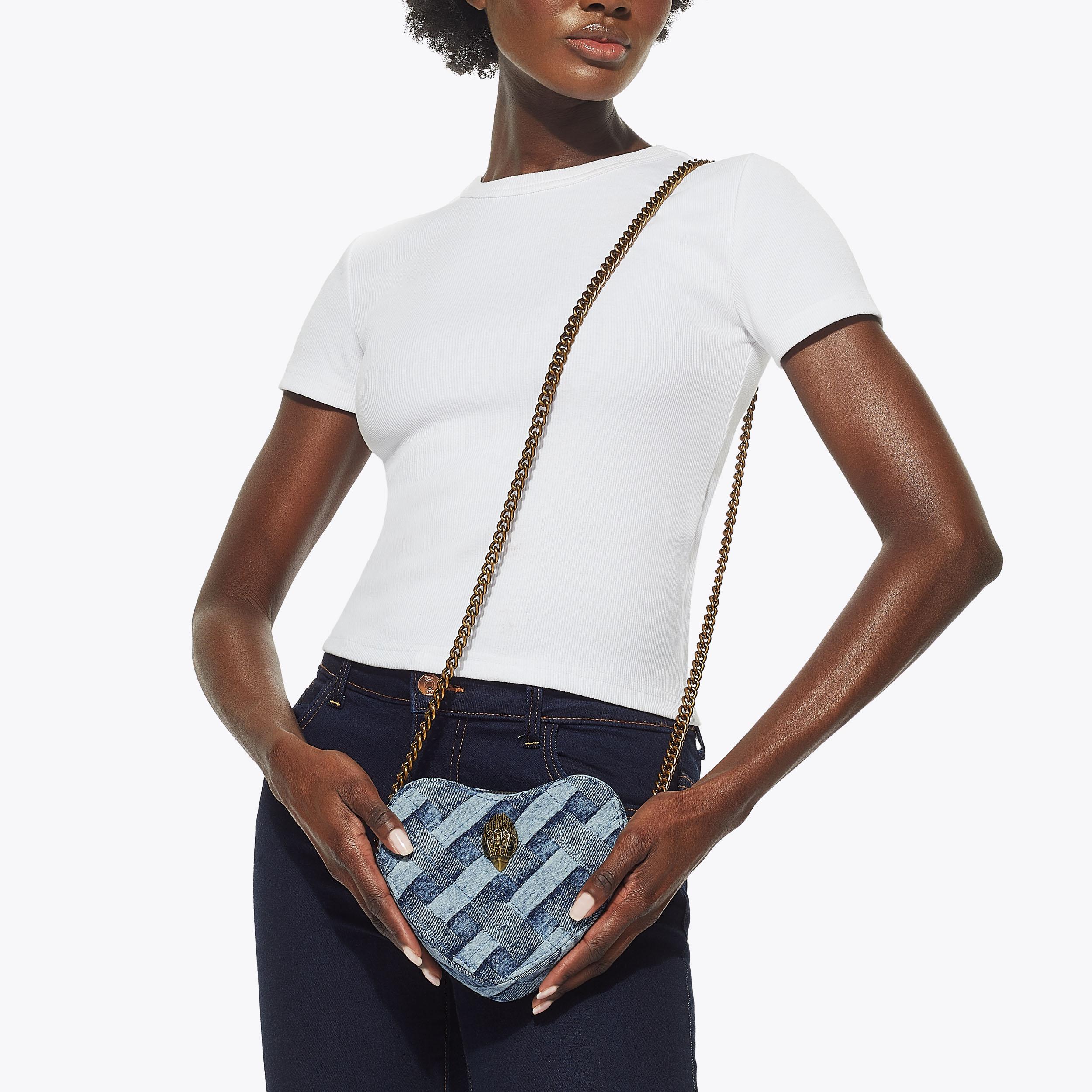 KENSINGTON HEART X BODY Denim Woven Heart Cross Body Bag by KURT GEIGER ...