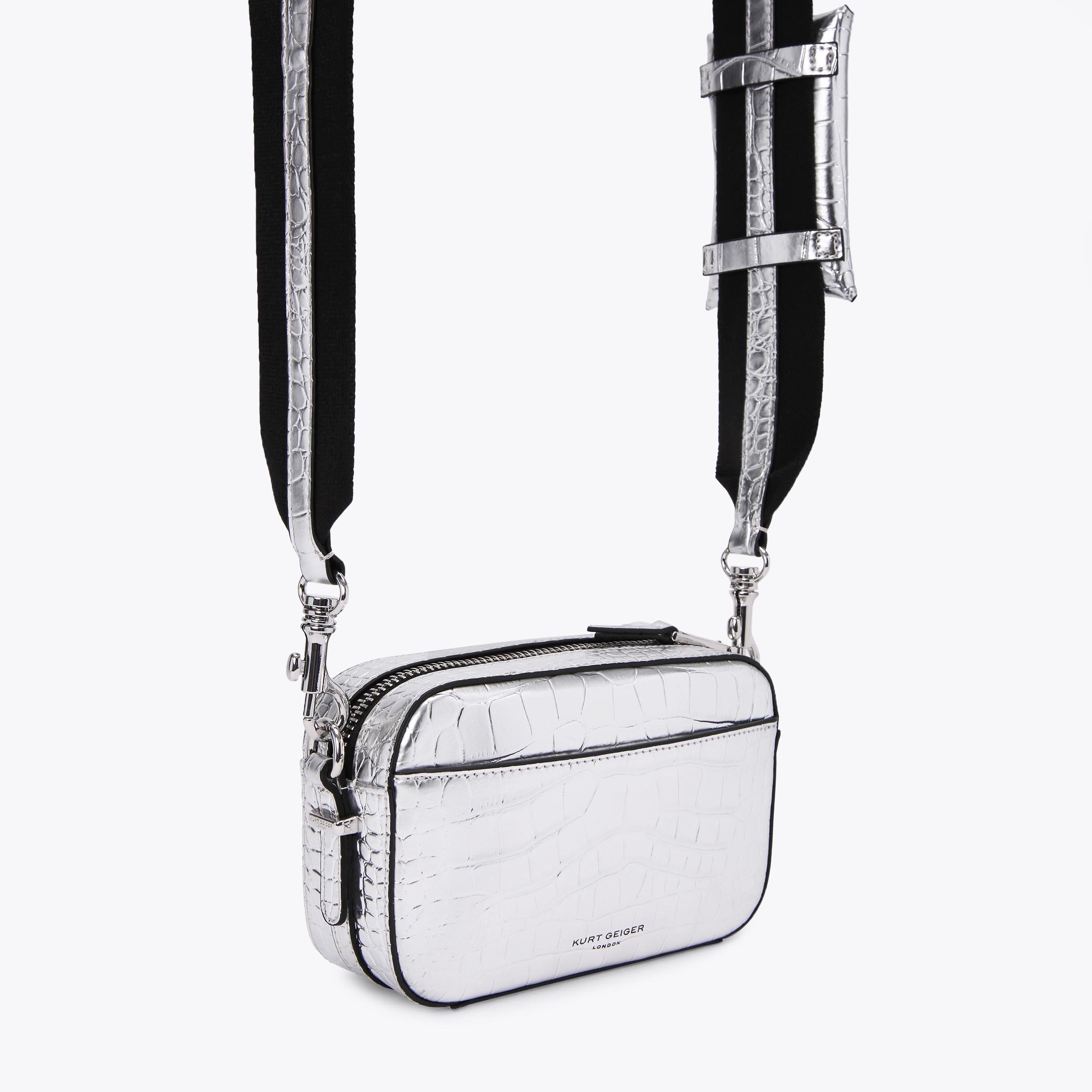 SHOREDITCH SM CAMERA BAG Silver Croc Embossed Camera Bag by SHOREDITCH SM CAMERA BAG Silver Croc Embossed Camera Bag by