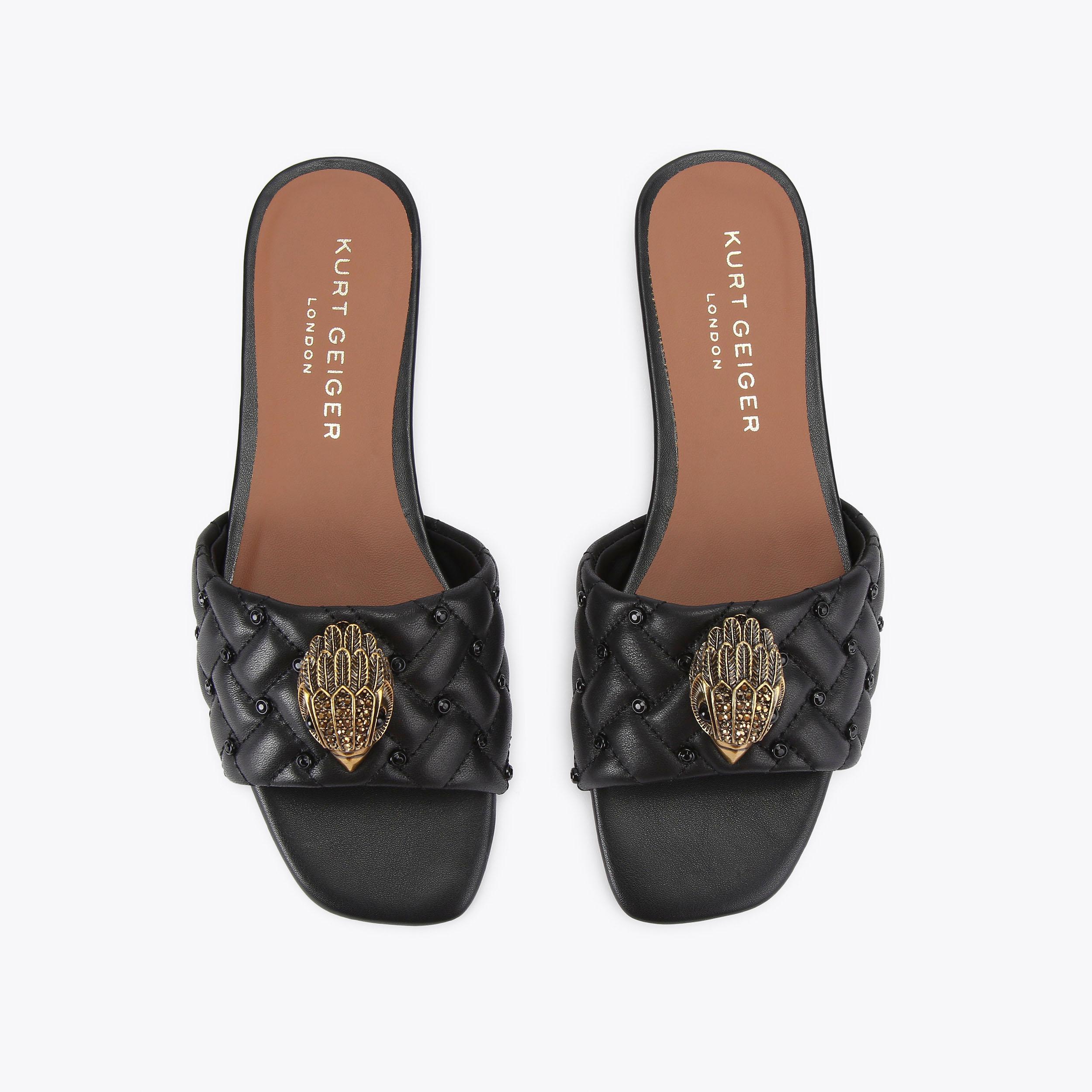 KENSINGTON FLAT SANDAL Black Leather Slip On by KURT GEIGER LONDON