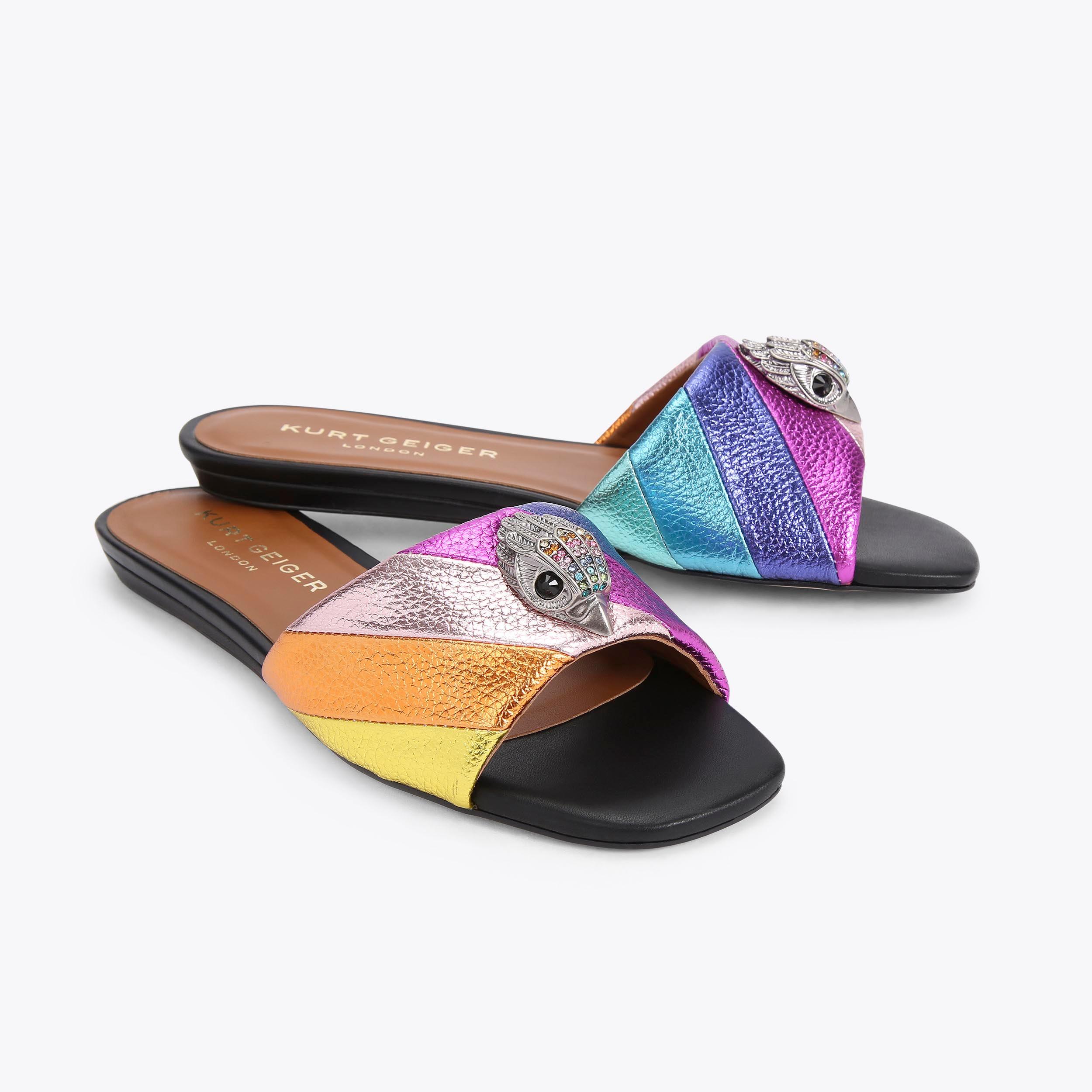KENSINGTON FLAT SANDAL Metallic Rainbow Stripe Flat Sandals by KURT ...