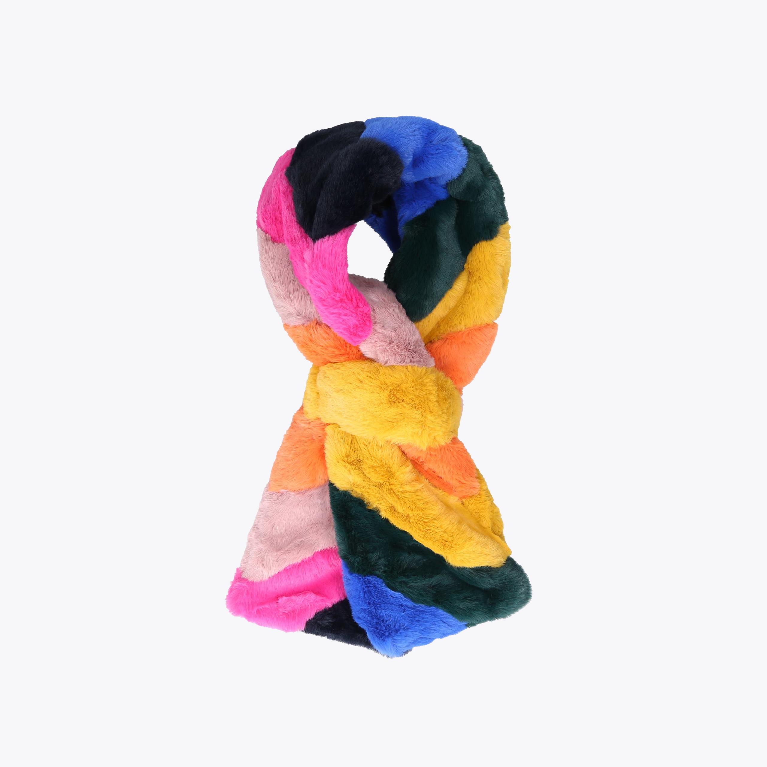 POPPY SCARF Rainbow Stripe Faux Fur Fluffy Scarf by KURT GEIGER LONDON