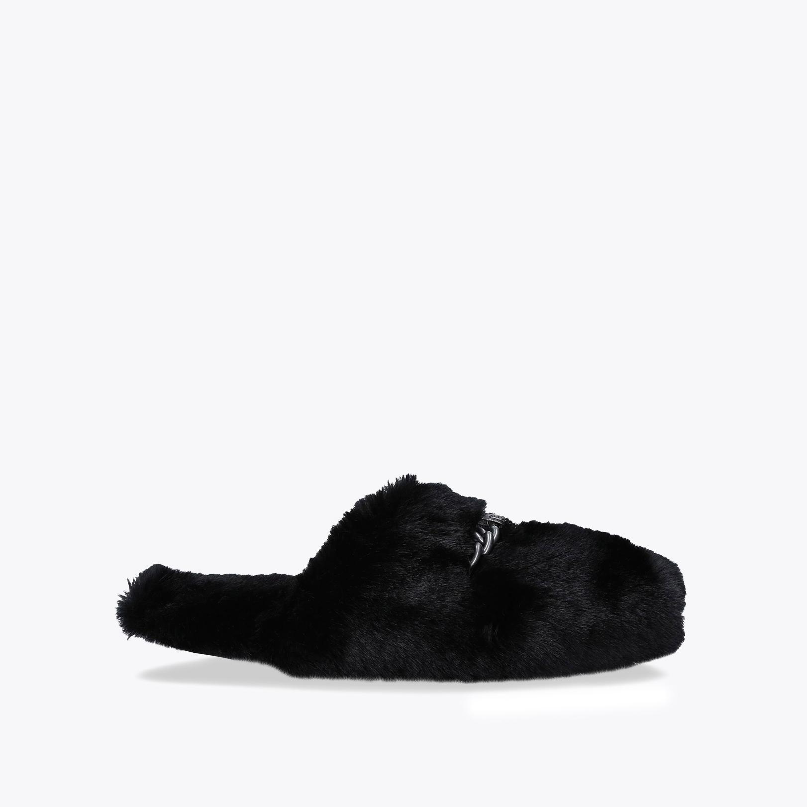 CHELSEA SLIPPER Faux Fur Black Slip On Slippers by KURT GEIGER LONDON