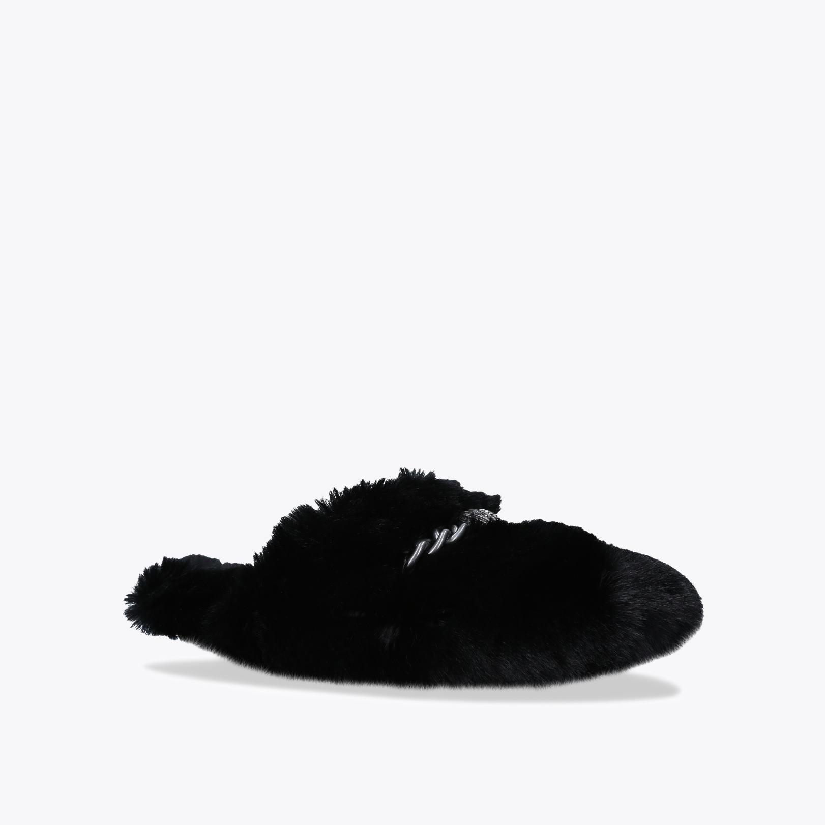 CHELSEA SLIPPER Faux Fur Black Slip On Slippers by KURT GEIGER LONDON