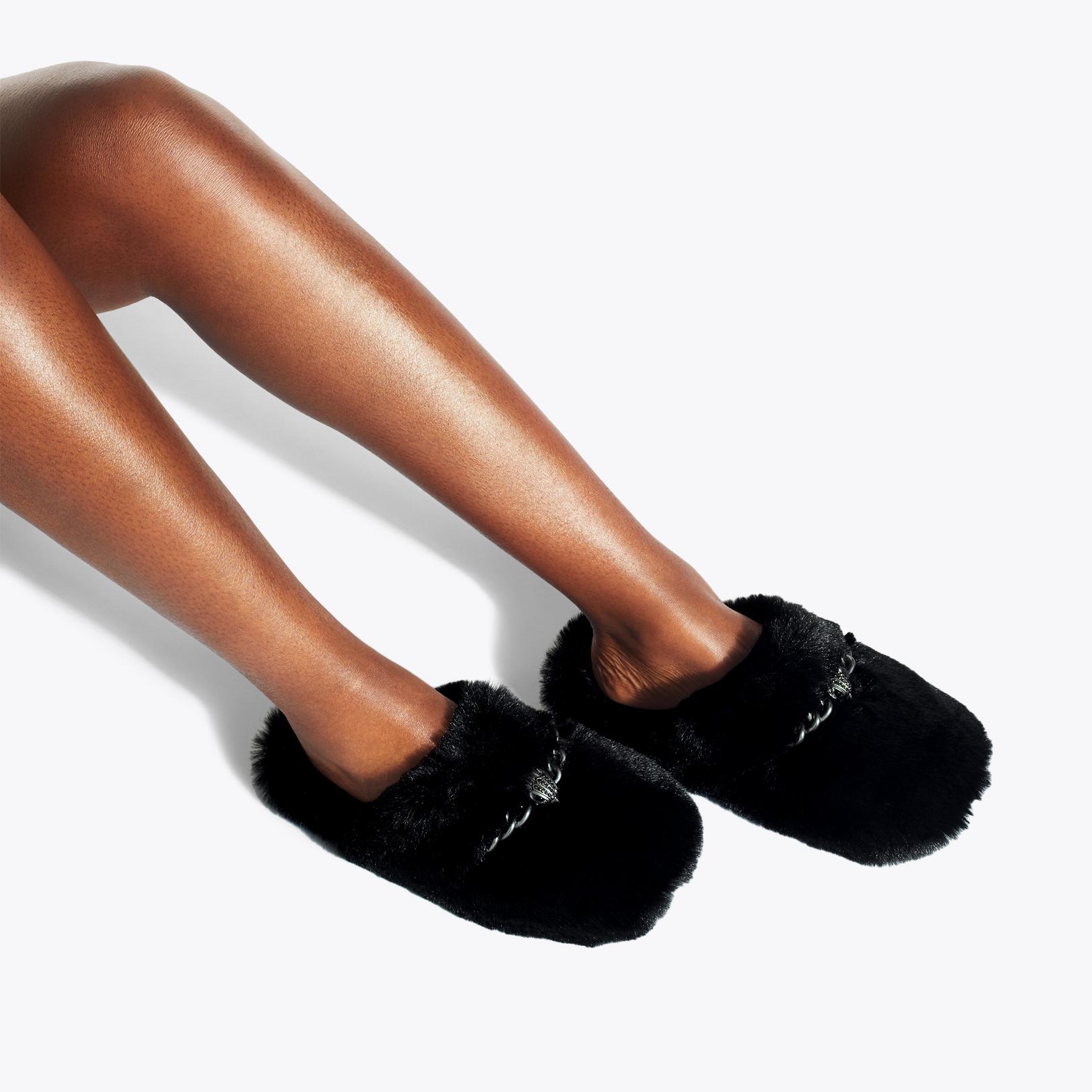 CHELSEA SLIPPER Faux Fur Black Slip On Slippers by KURT GEIGER LONDON