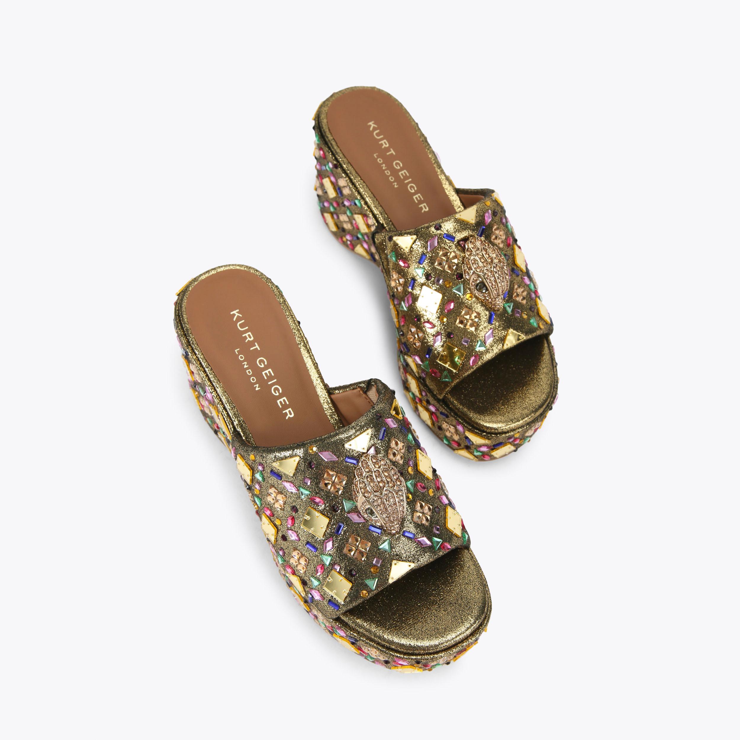 KENSINGTON WEDGE MULE Gold Crystal Mule Heel by KURT GEIGER LONDON