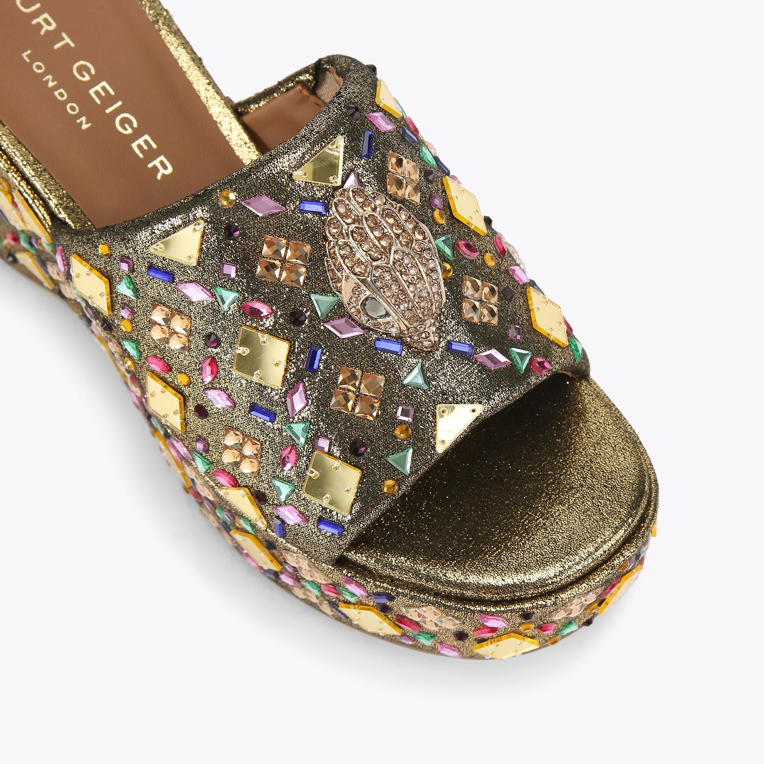 KENSINGTON WEDGE MULE Gold Crystal Mule Heel by KURT GEIGER LONDON