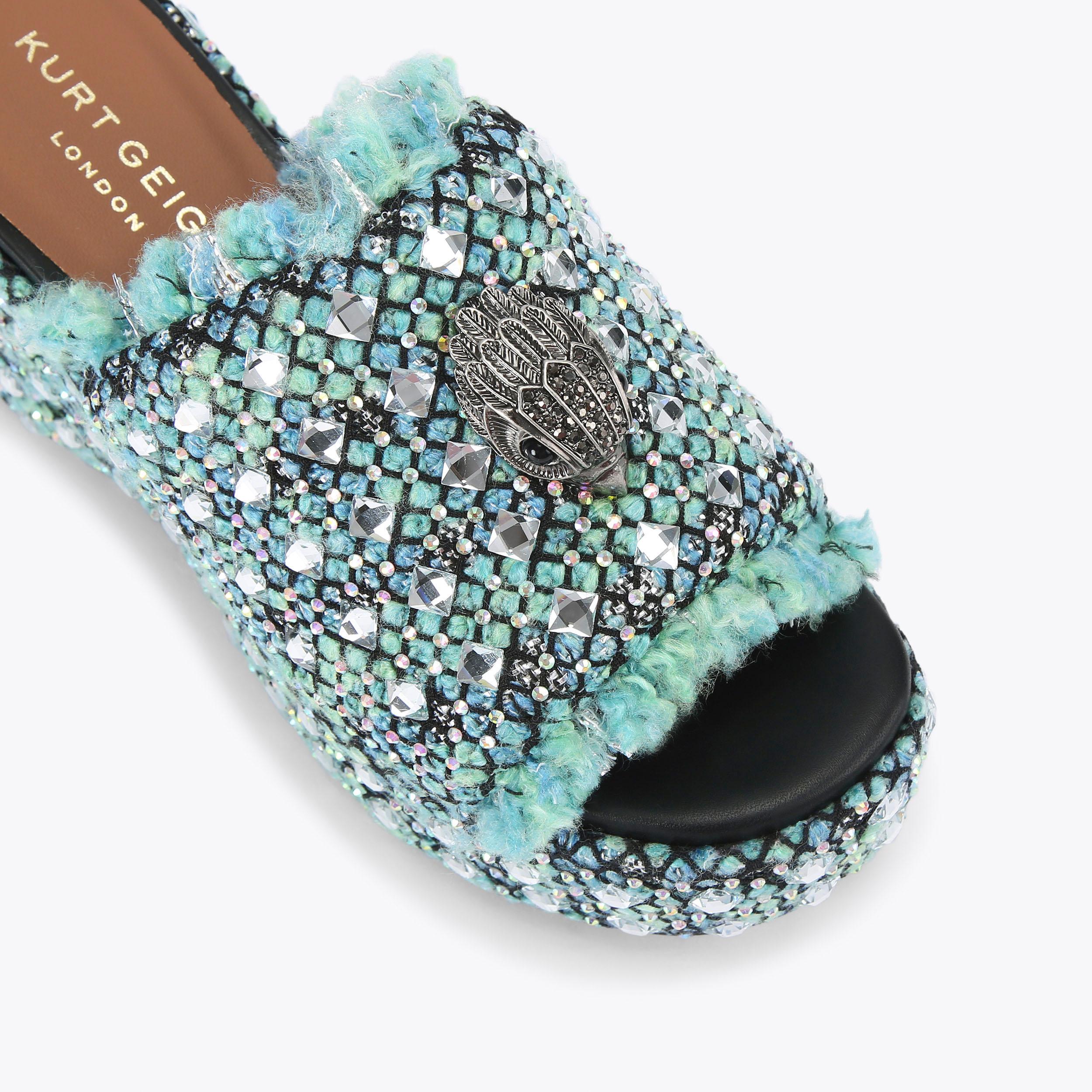 KENSINGTON WEDGE MULE Blue Fabric Slip On Heel by KURT GEIGER LONDON