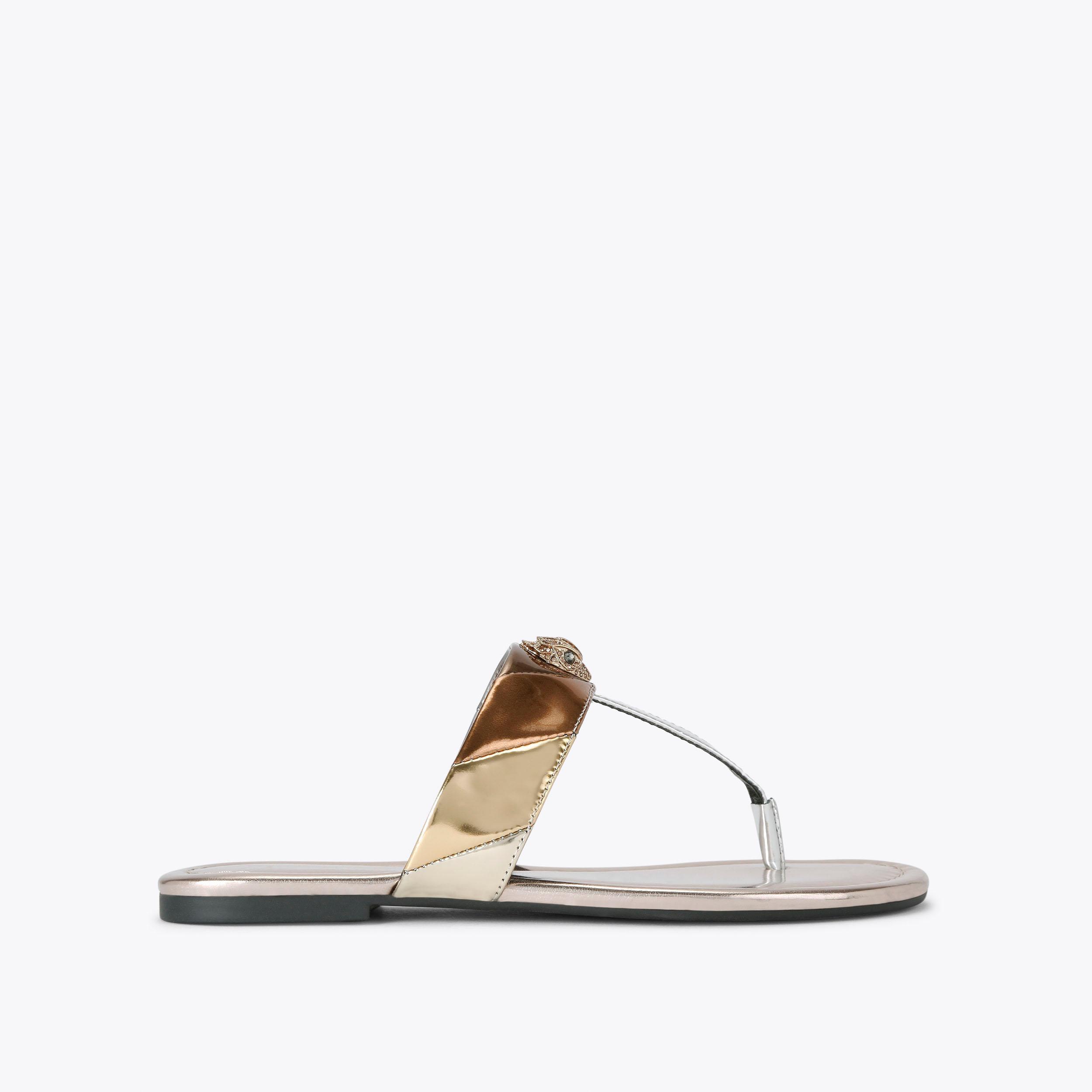 KENSINGTON T-BAR SANDAL Gold Patent Sandals by KURT GEIGER LONDON