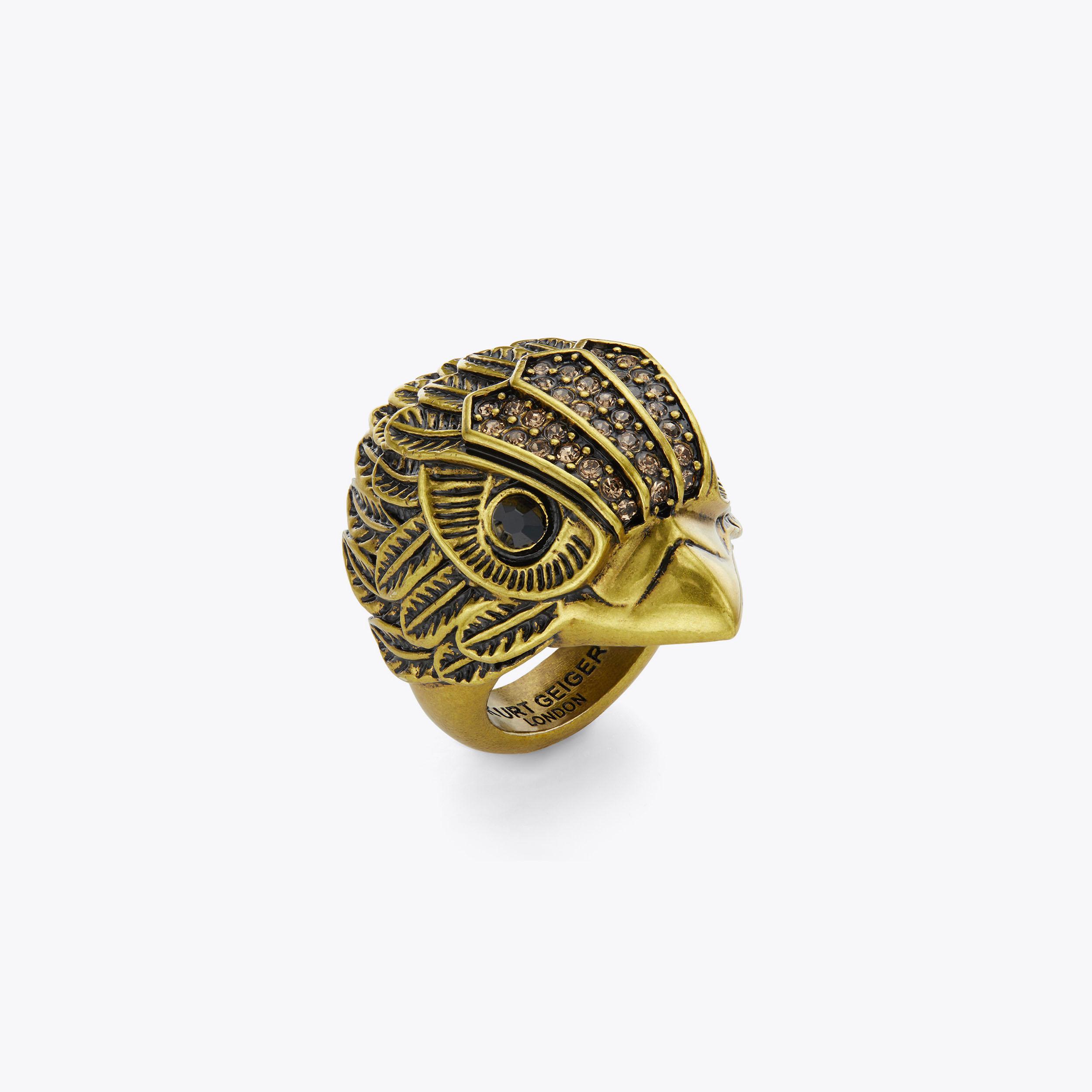 EAGLE XL CHUNKY RING Gold Eagle Head Chunky Ring by KURT GEIGER LONDON