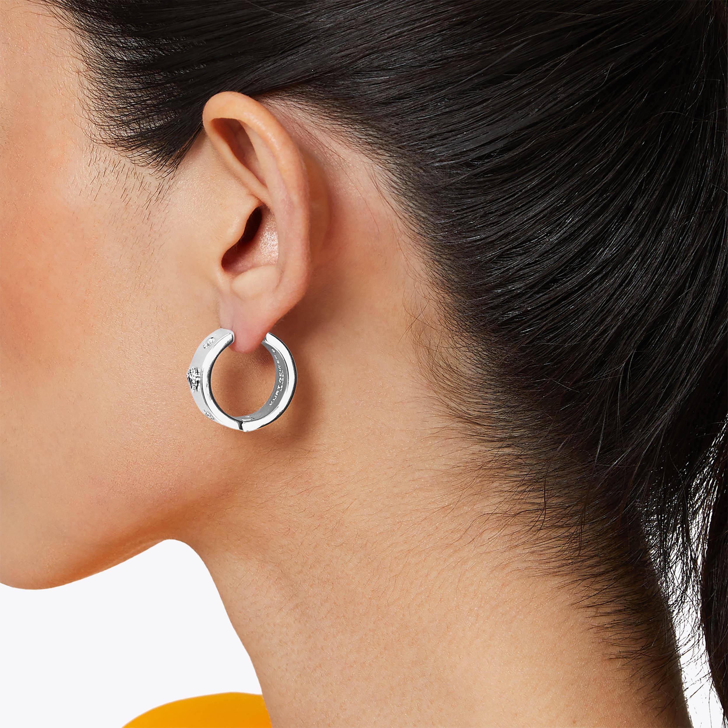 METAL EAGLE HOOPS Silver Clip Closure Hoop Earrings by KURT GEIGER LONDON