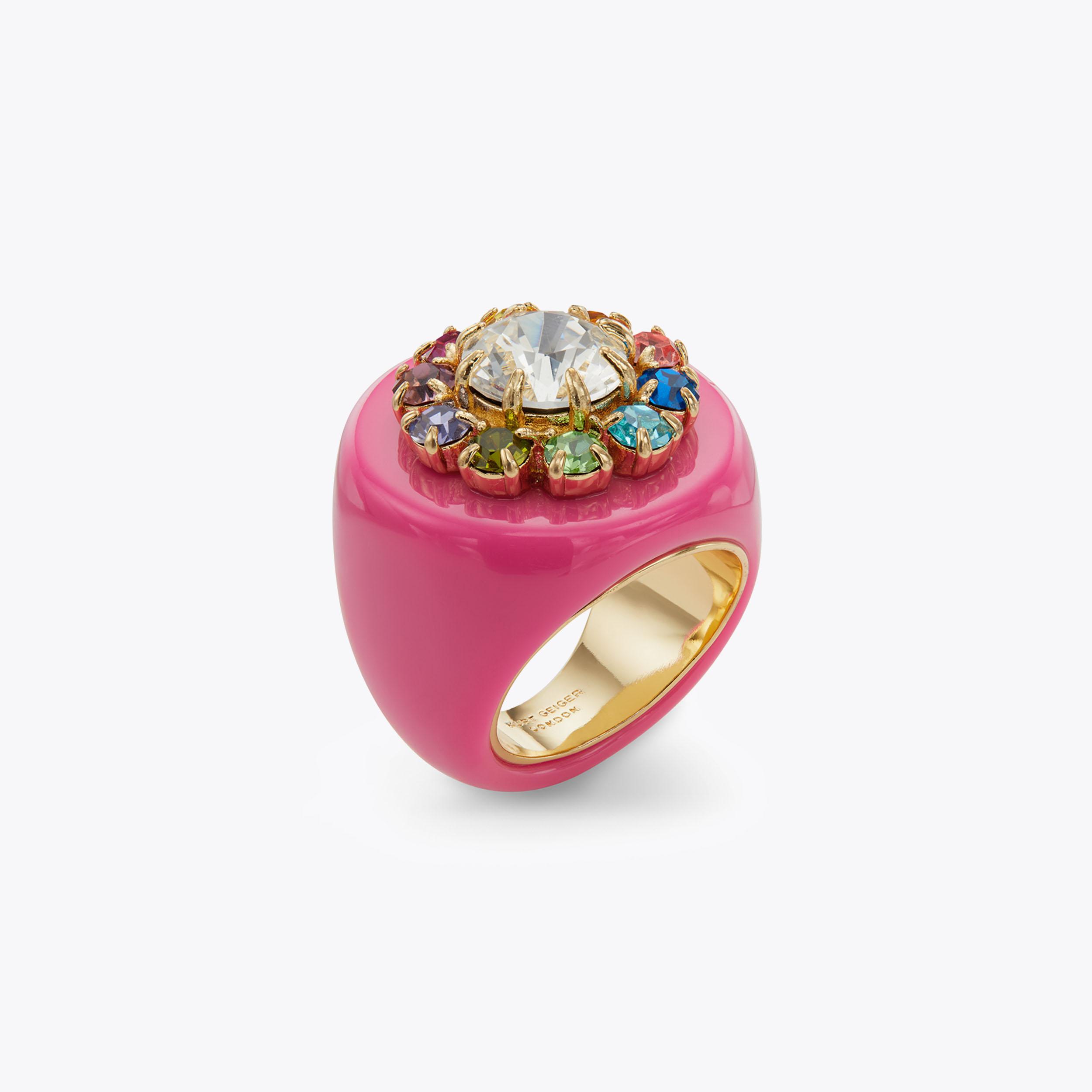 ROUND RESIN RING Pink Resin Gemstone Ring by KURT GEIGER LONDON