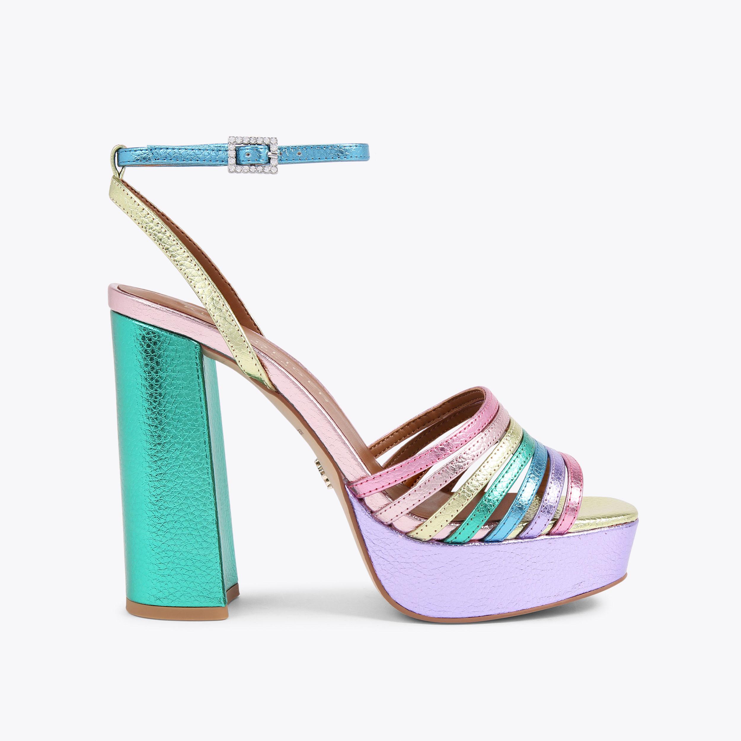 PIERRA PLATFORM SANDAL Pastel Rainbow Metallic Platform Block Heel by KURT GEIGER LONDON