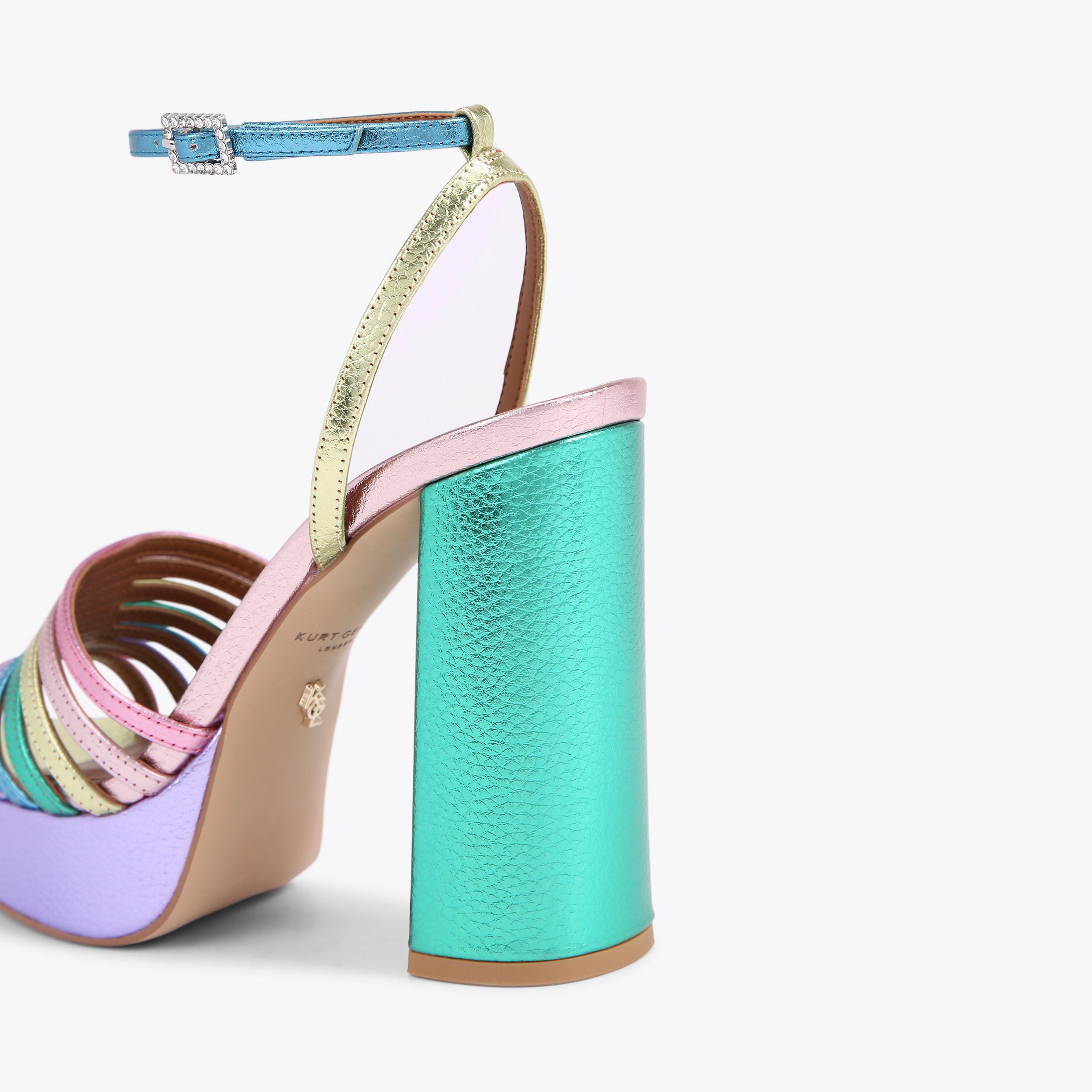 PIERRA PLATFORM SANDAL Pastel Rainbow Metallic Platform Block Heel by KURT GEIGER LONDON