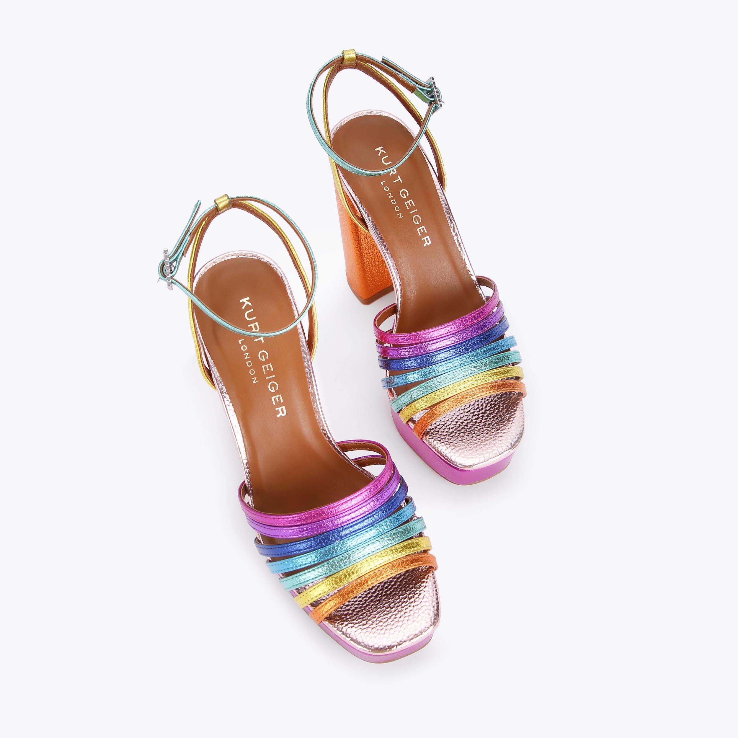 PIERRA PLATFORM SANDAL Rainbow Metallic Platform Block Heel by KURT GEIGER LONDON