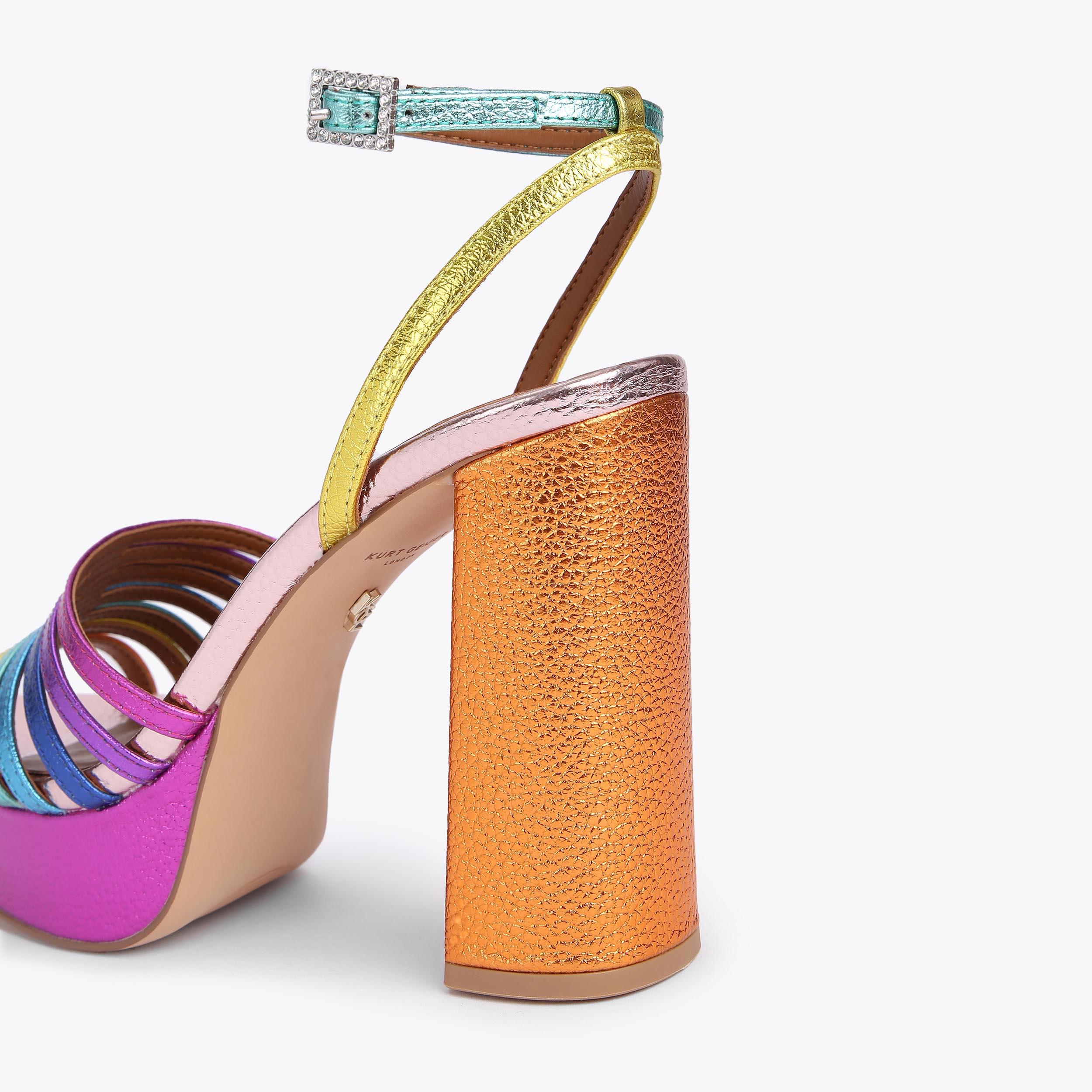 PIERRA PLATFORM SANDAL Rainbow Metallic Platform Block Heel by KURT GEIGER LONDON