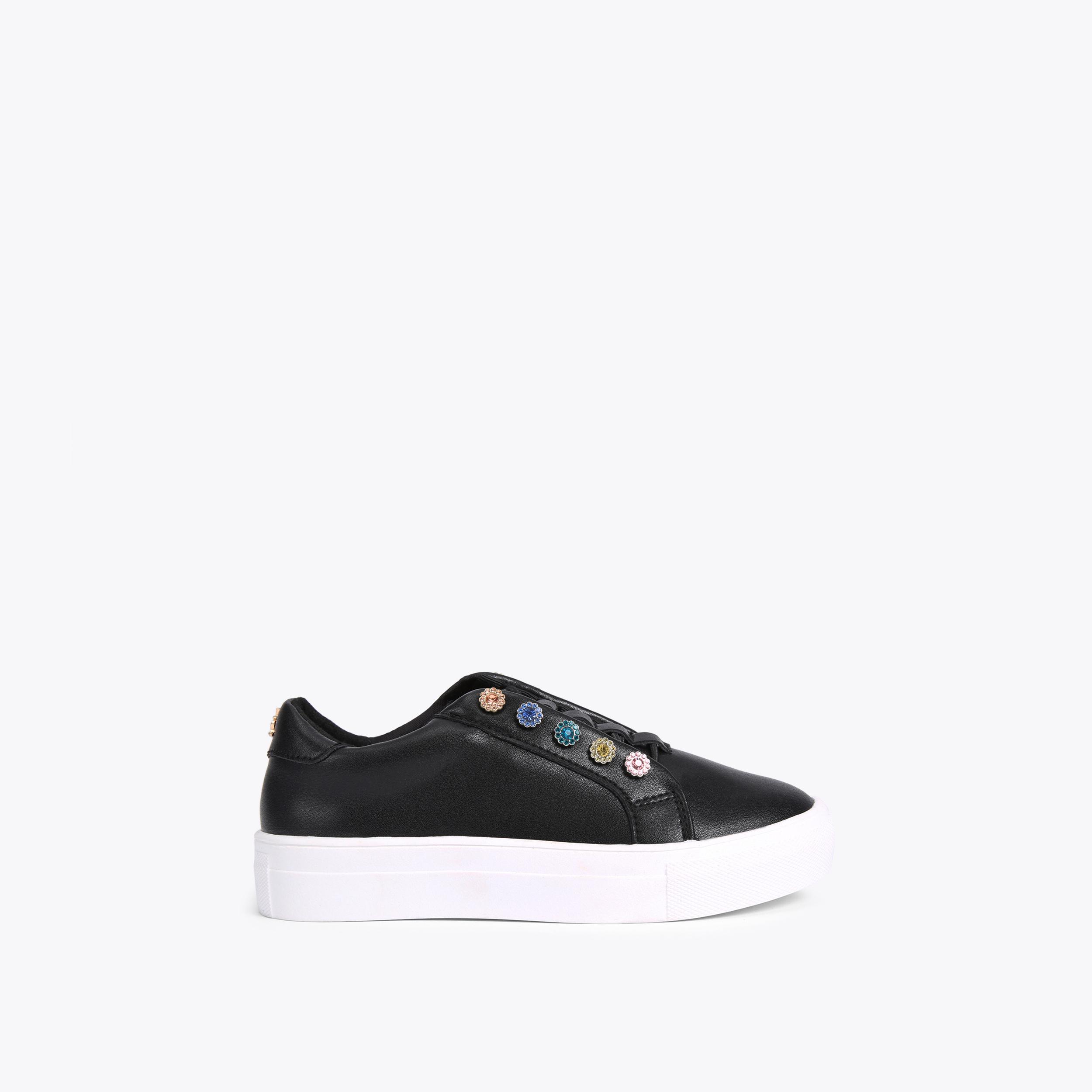 MINI LIVIAH Kids Black Leather Elasticated Sneakers by KURT GEIGER LONDON