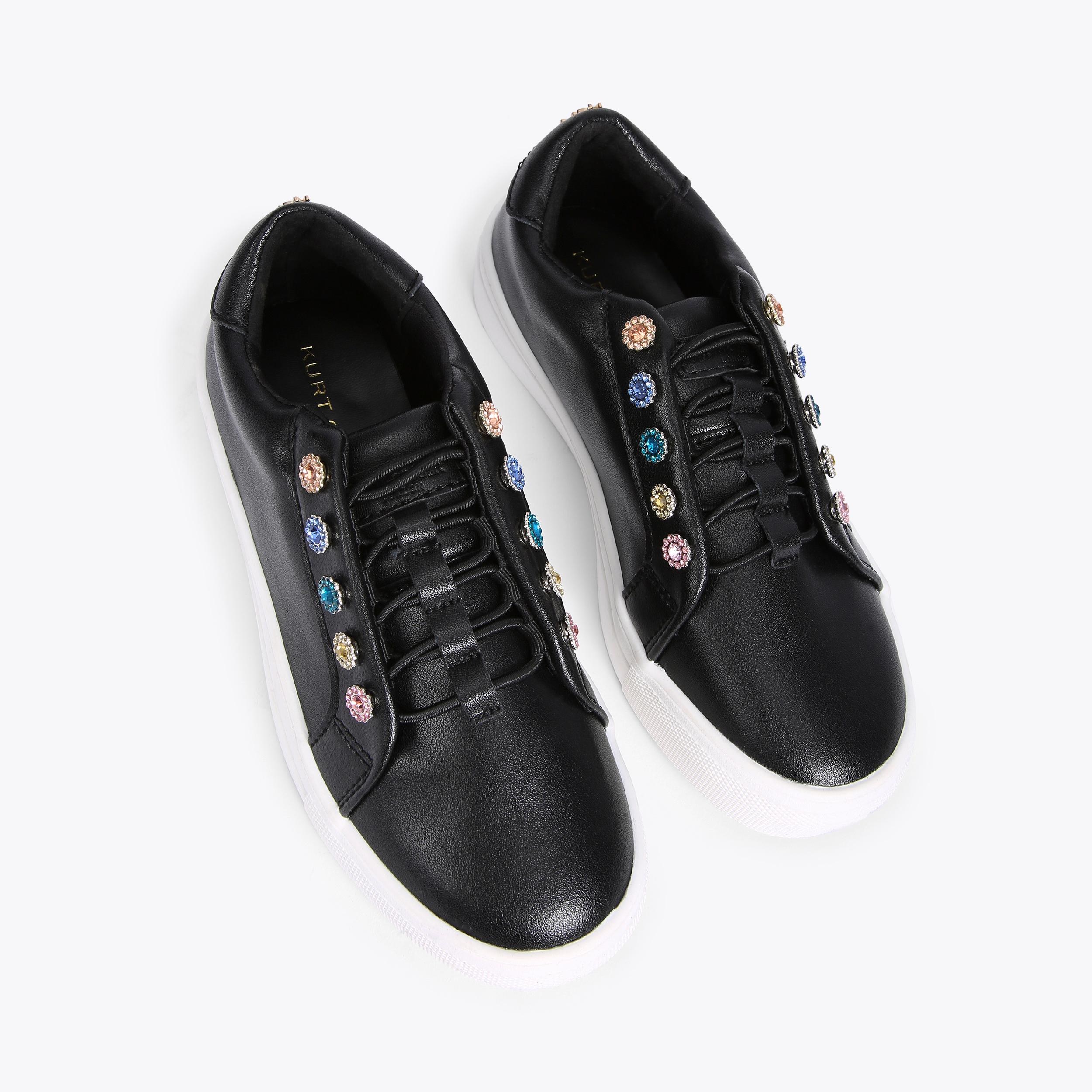 MINI LIVIAH Kids Black Leather Elasticated Sneakers by KURT GEIGER LONDON