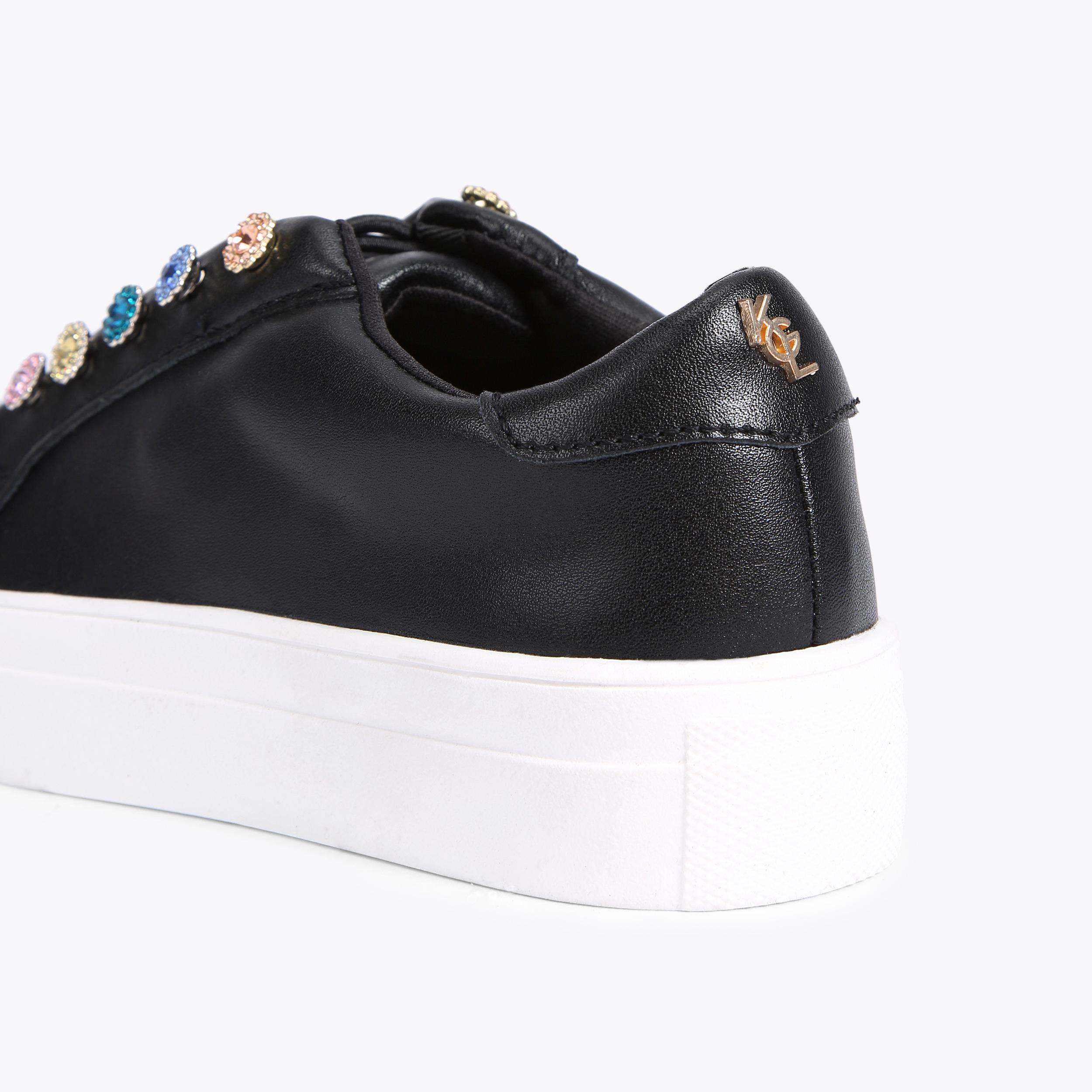MINI LIVIAH Kids Black Leather Elasticated Sneakers by KURT GEIGER LONDON