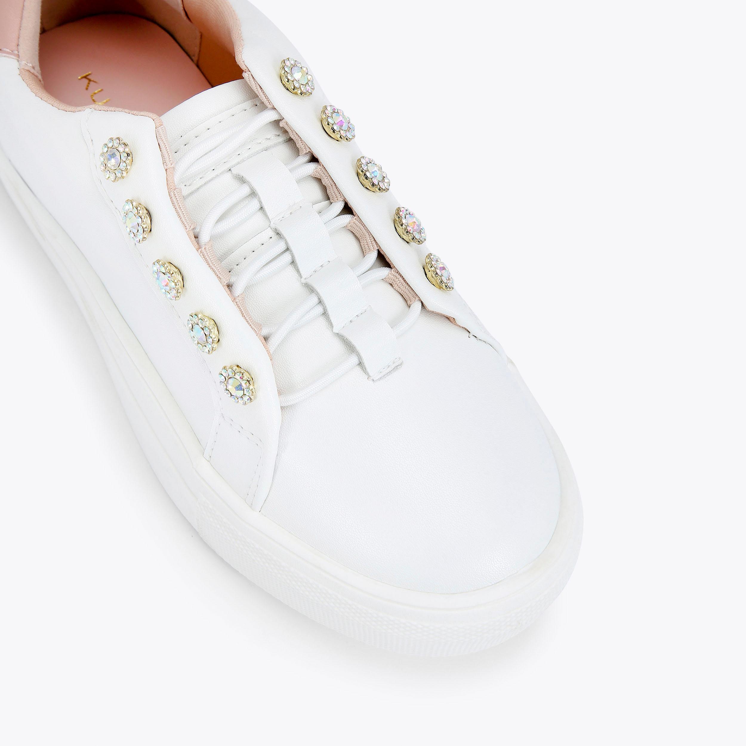 MINI LIVIAH Kids White Leather Elasticated Sneakers by KURT GEIGER LONDON