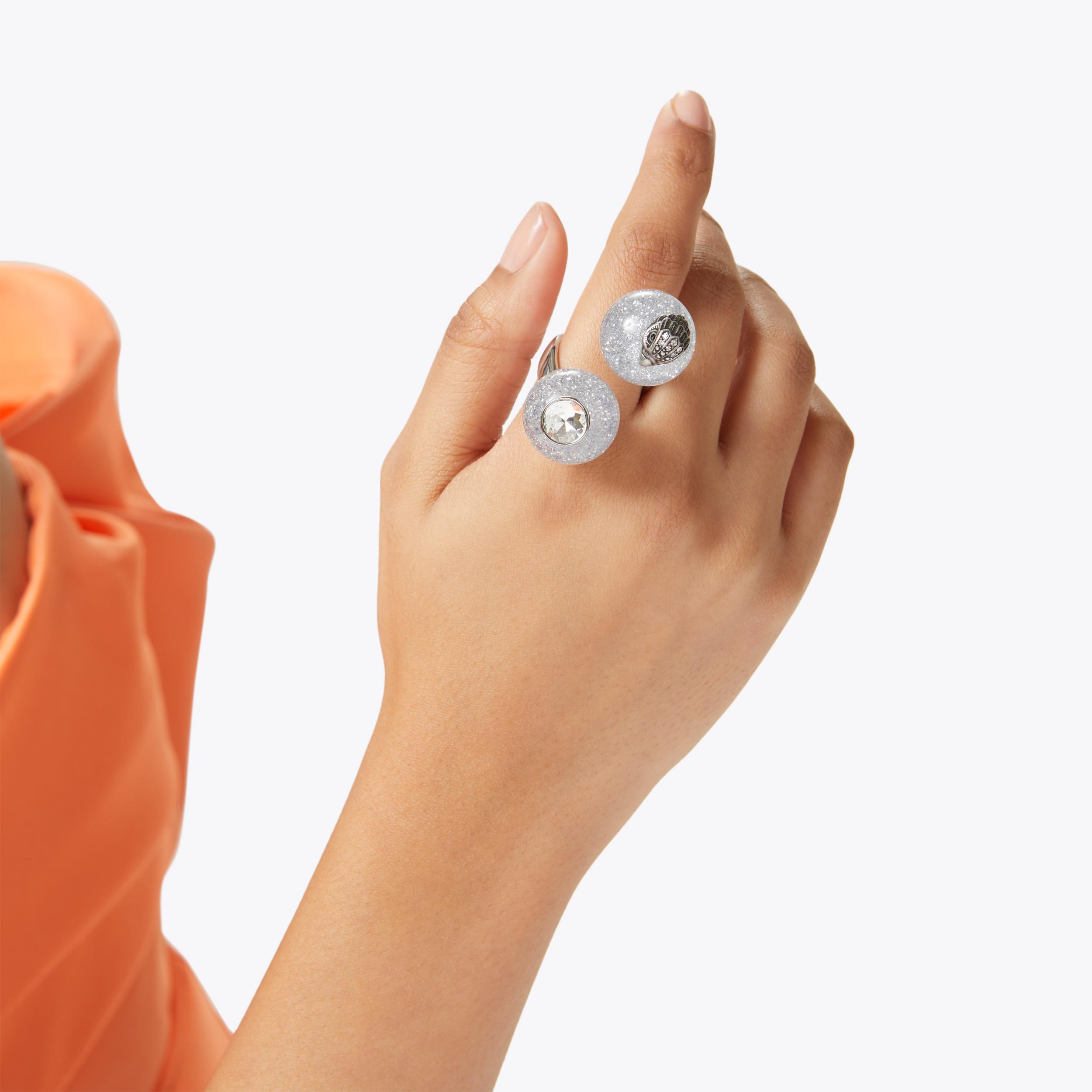 DOUBLE RESIN BALL RING Clear Silver Glitter Ball Chunky Ring by KURT ...