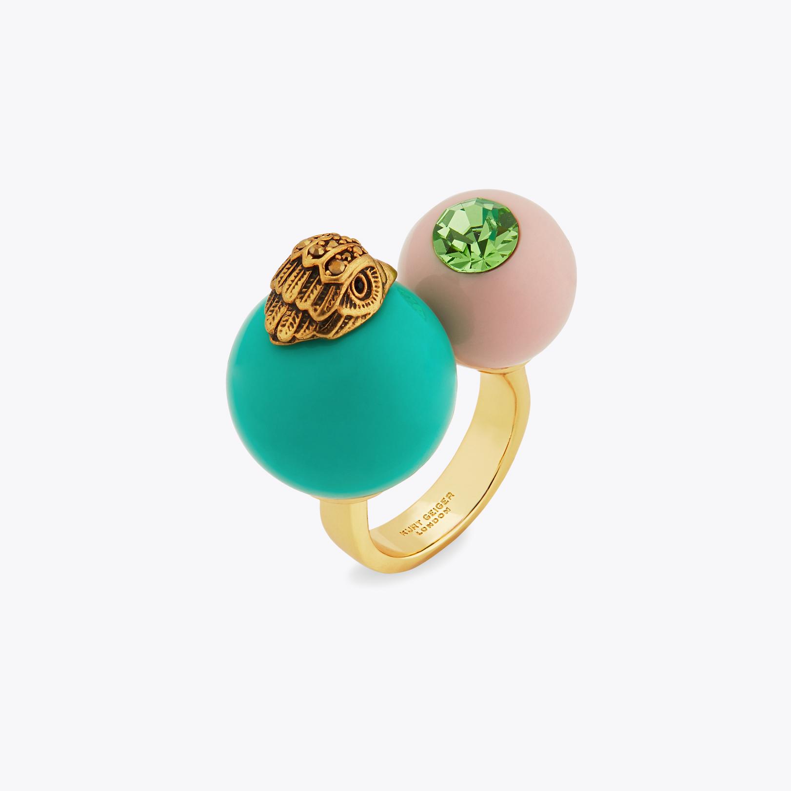DOUBLE BALL RING Green Double Ball Eagle Ring by KURT GEIGER LONDON