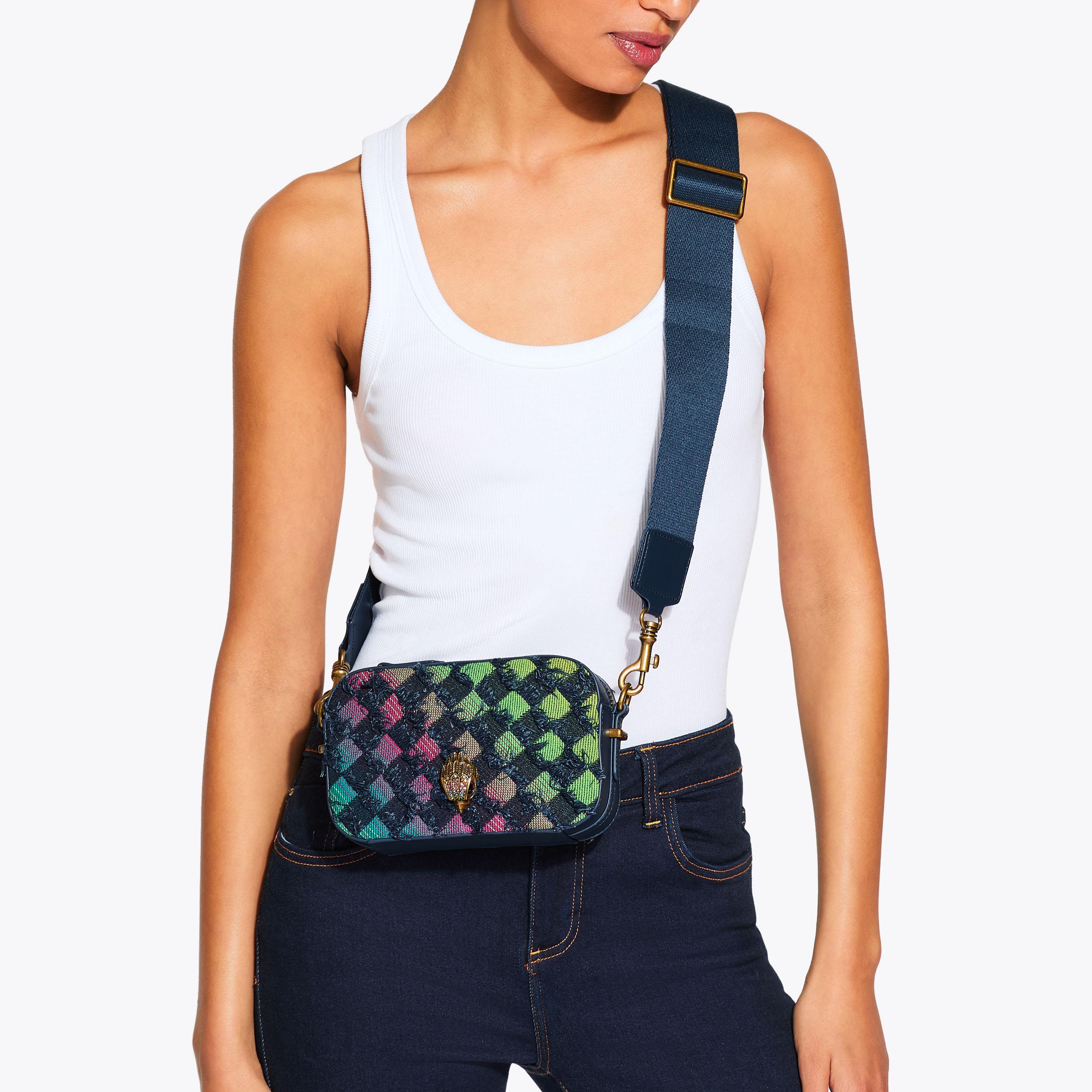 KENSINGTON SM CAMERA BAG Denim Checked Camera Bag by KURT GEIGER LONDON