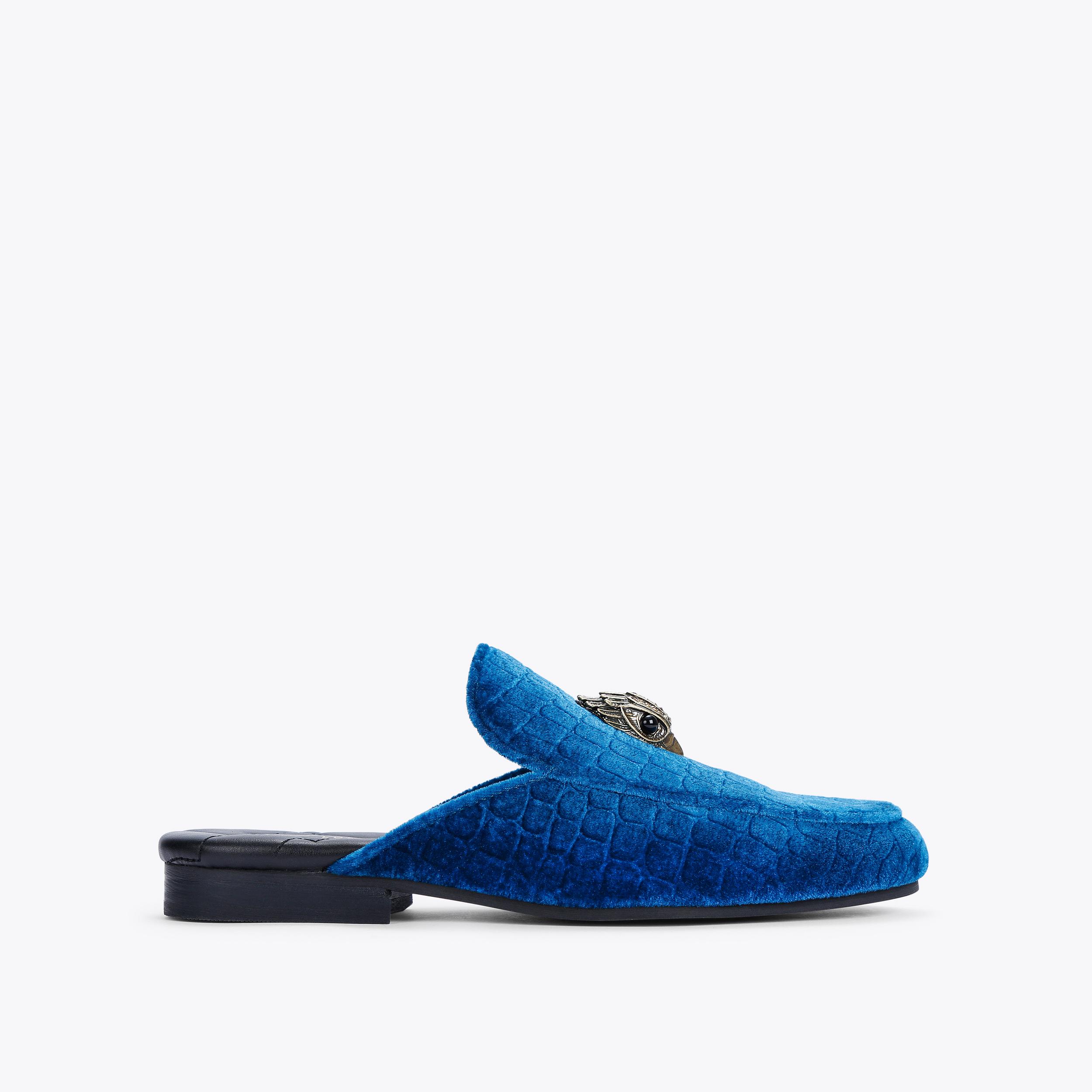 HOLLY EAGLE MULE Blue Croc Velvet Flat Mules by KURT GEIGER LONDON