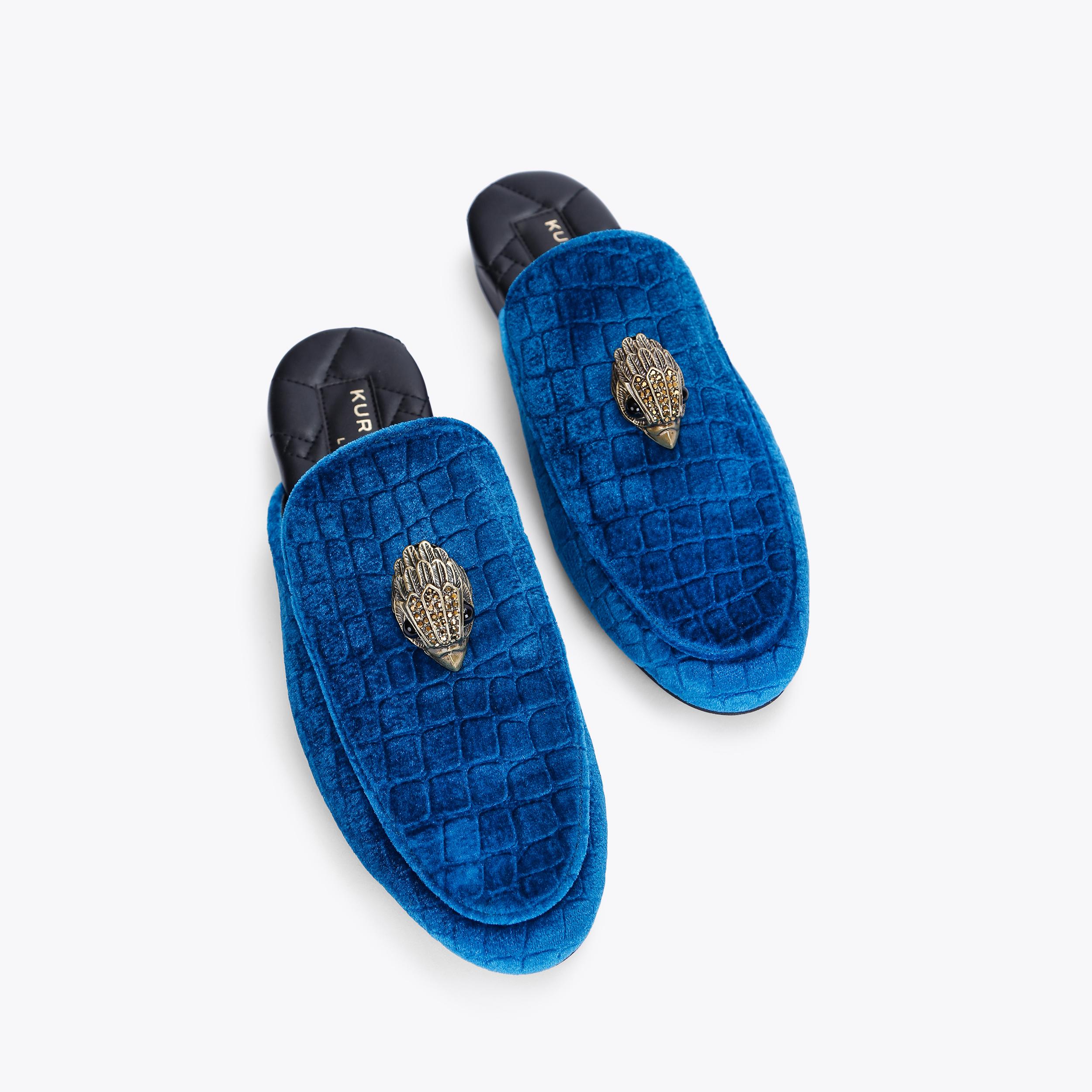 HOLLY EAGLE MULE Blue Croc Velvet Flat Mules by KURT GEIGER LONDON