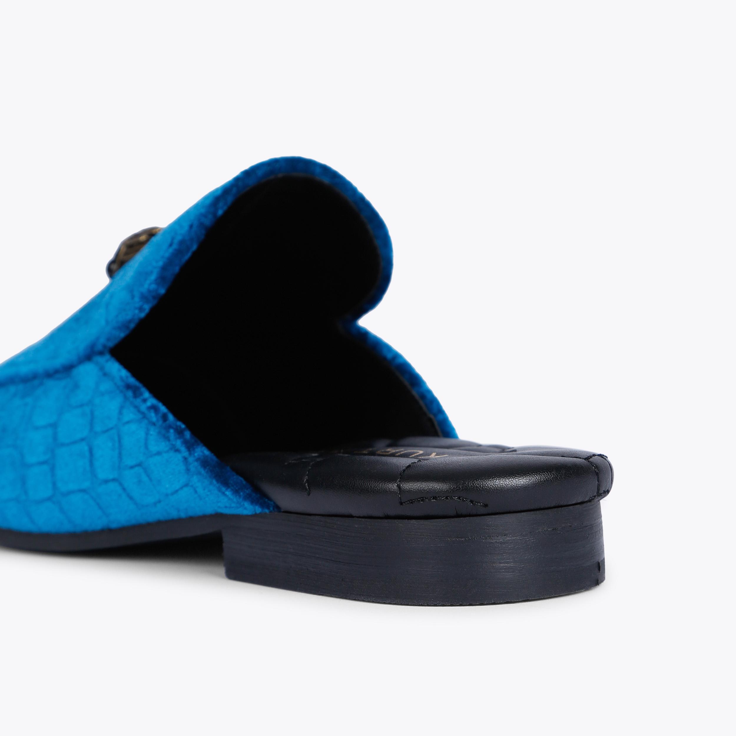 HOLLY EAGLE MULE Blue Croc Velvet Flat Mules by KURT GEIGER LONDON