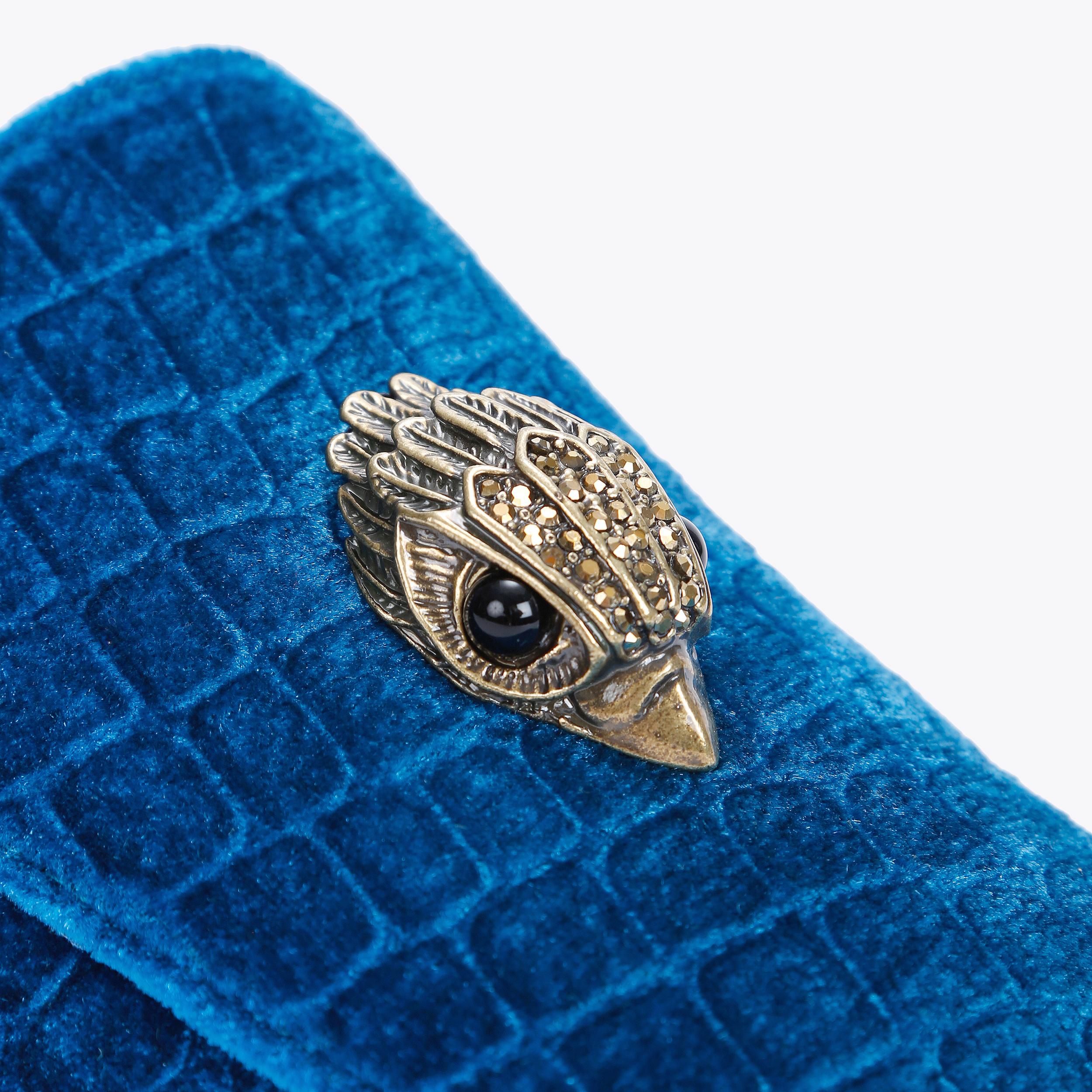 HOLLY EAGLE MULE Blue Croc Velvet Flat Mules by KURT GEIGER LONDON