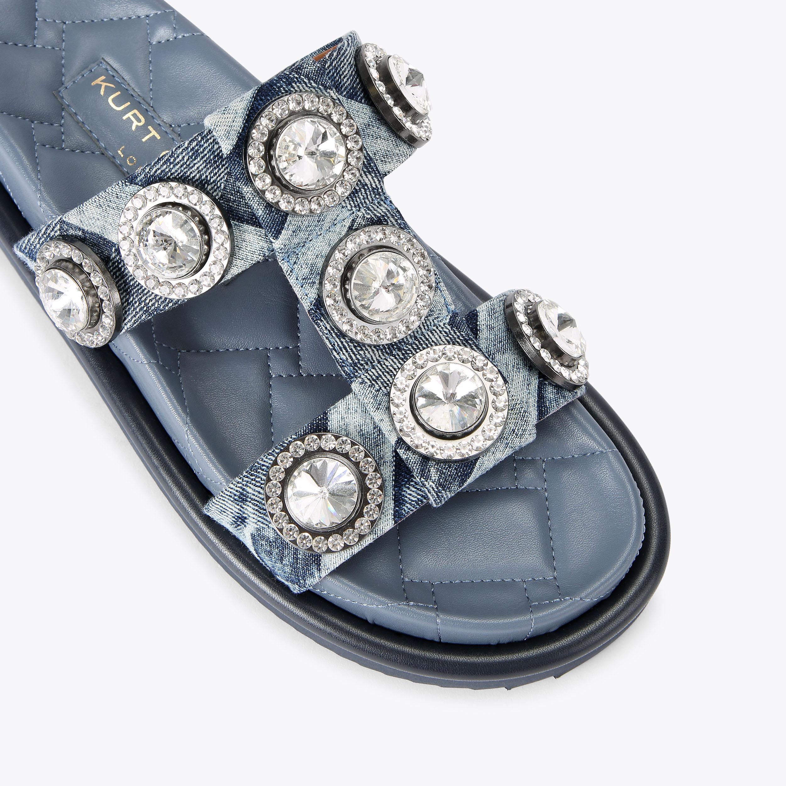 ORSON CRYSTAL SANDAL Denim Slip On Chunky Sandals by KURT GEIGER LONDON