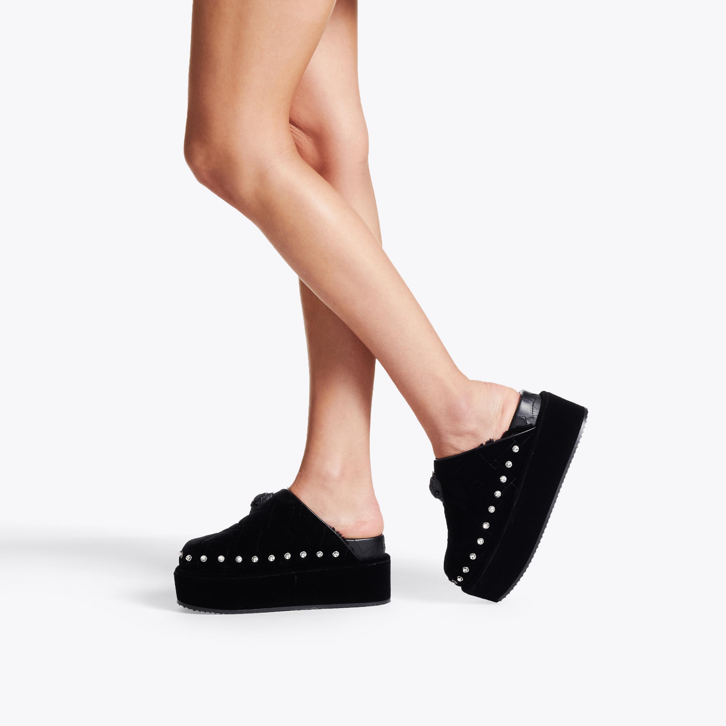 TITAN MULE Black Velvet Crystal Platform Mules by KURT GEIGER LONDON