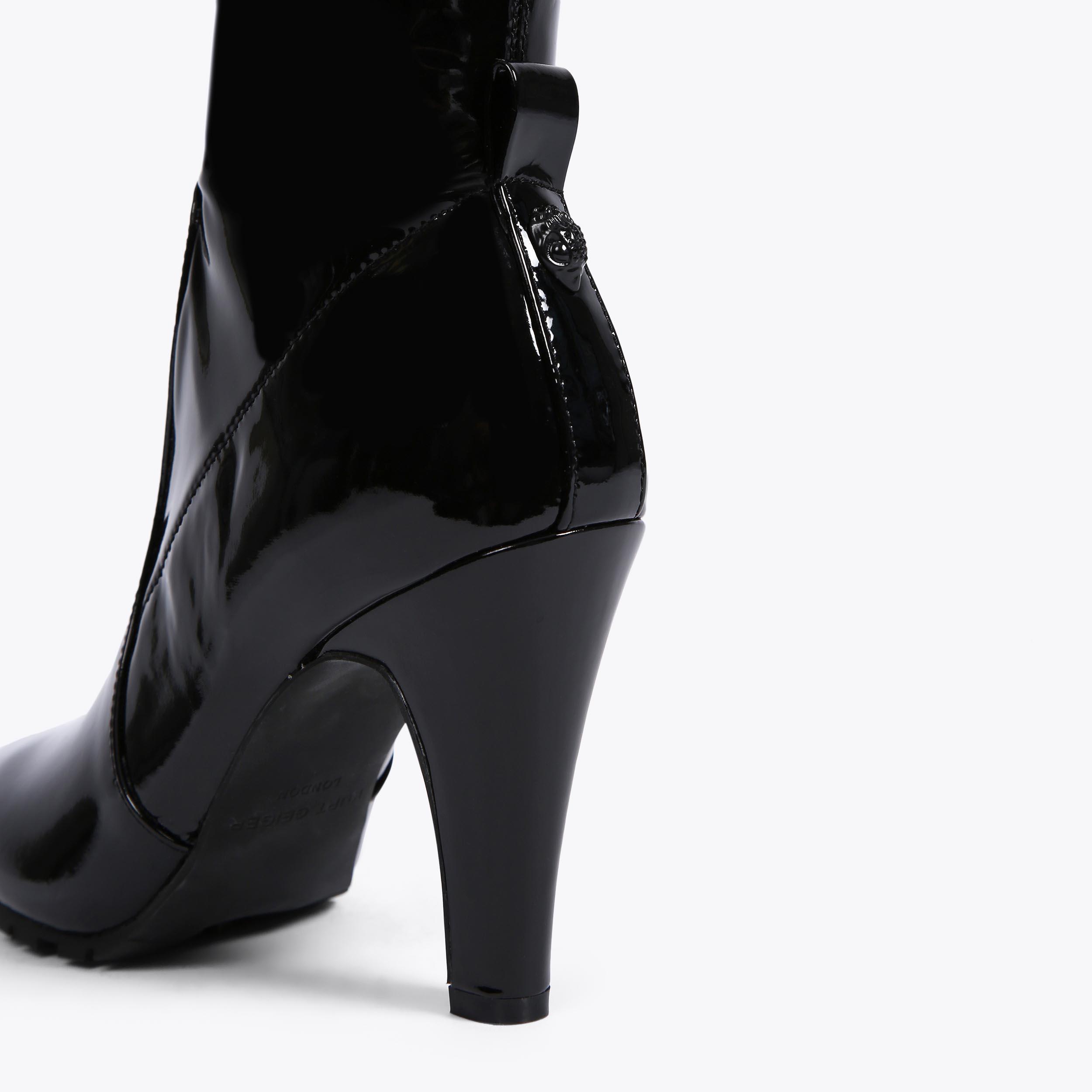 SHOREDITCH STRETCH OTK Black Patent Leather Over The Knee Heeled Boots ...