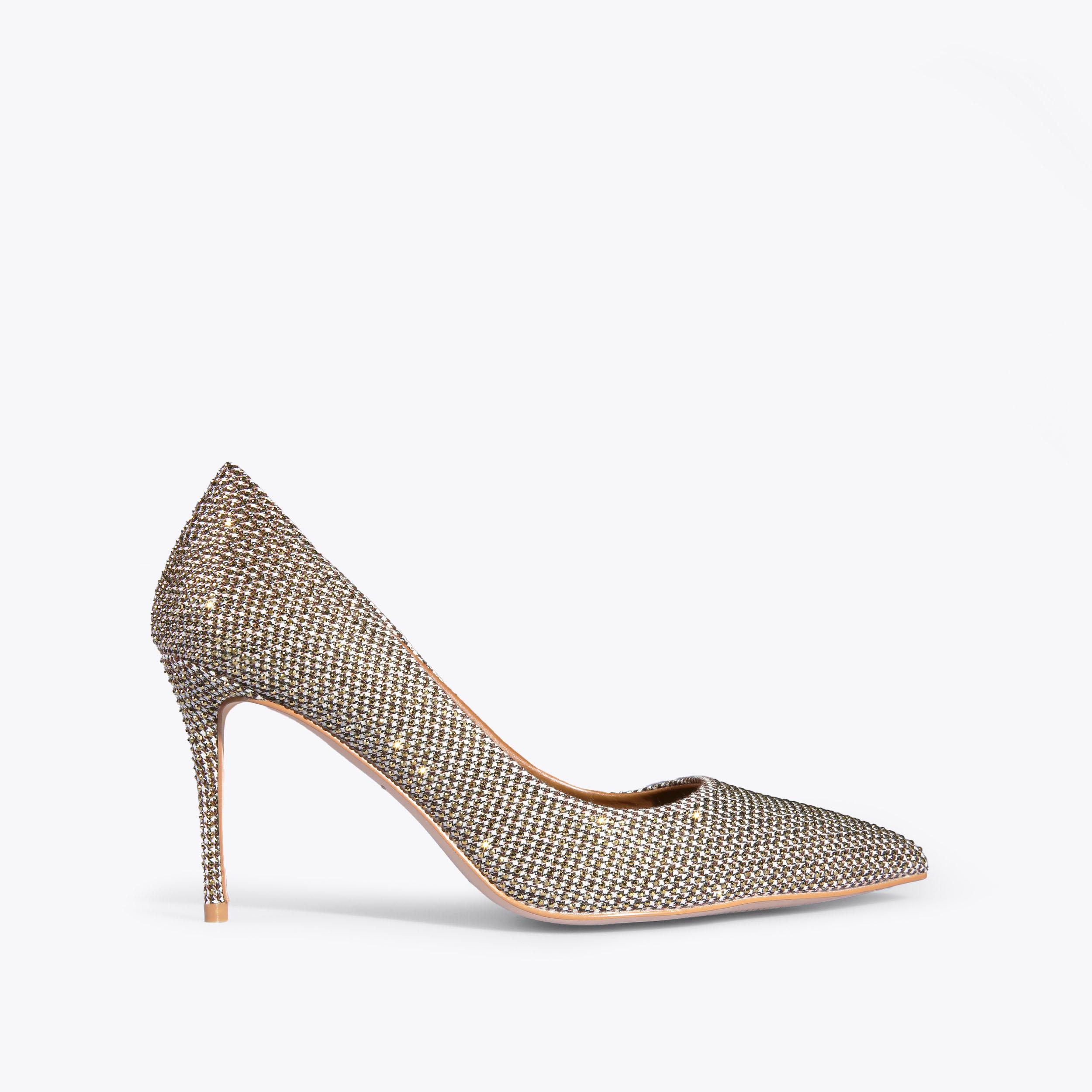 BELGRAVIA Beige Houndstooth Crystal Court Heel by KURT GEIGER LONDON