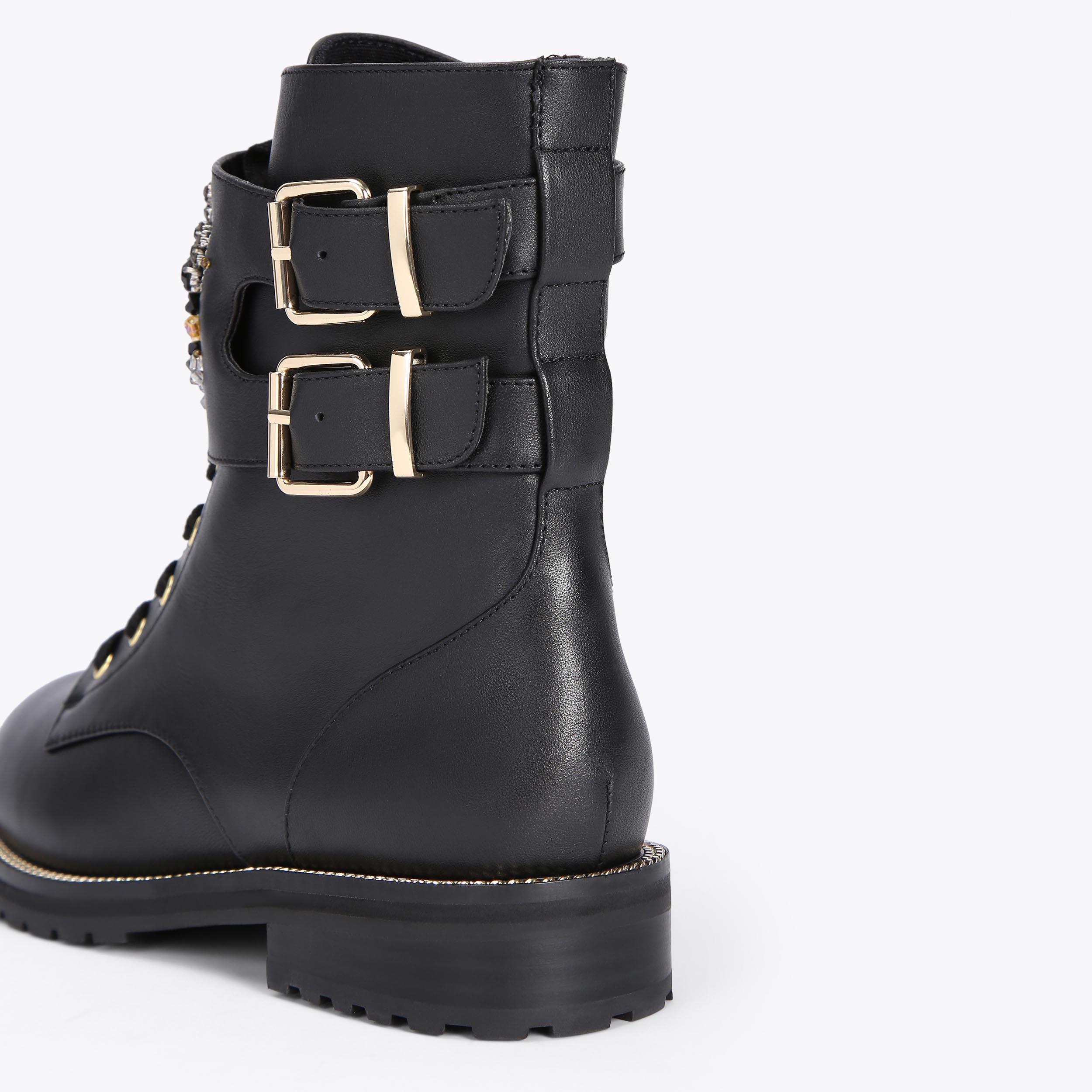 SUTTON EYE Black Leather Eye Motif Lace Up Ankle Biker Boots by KURT ...