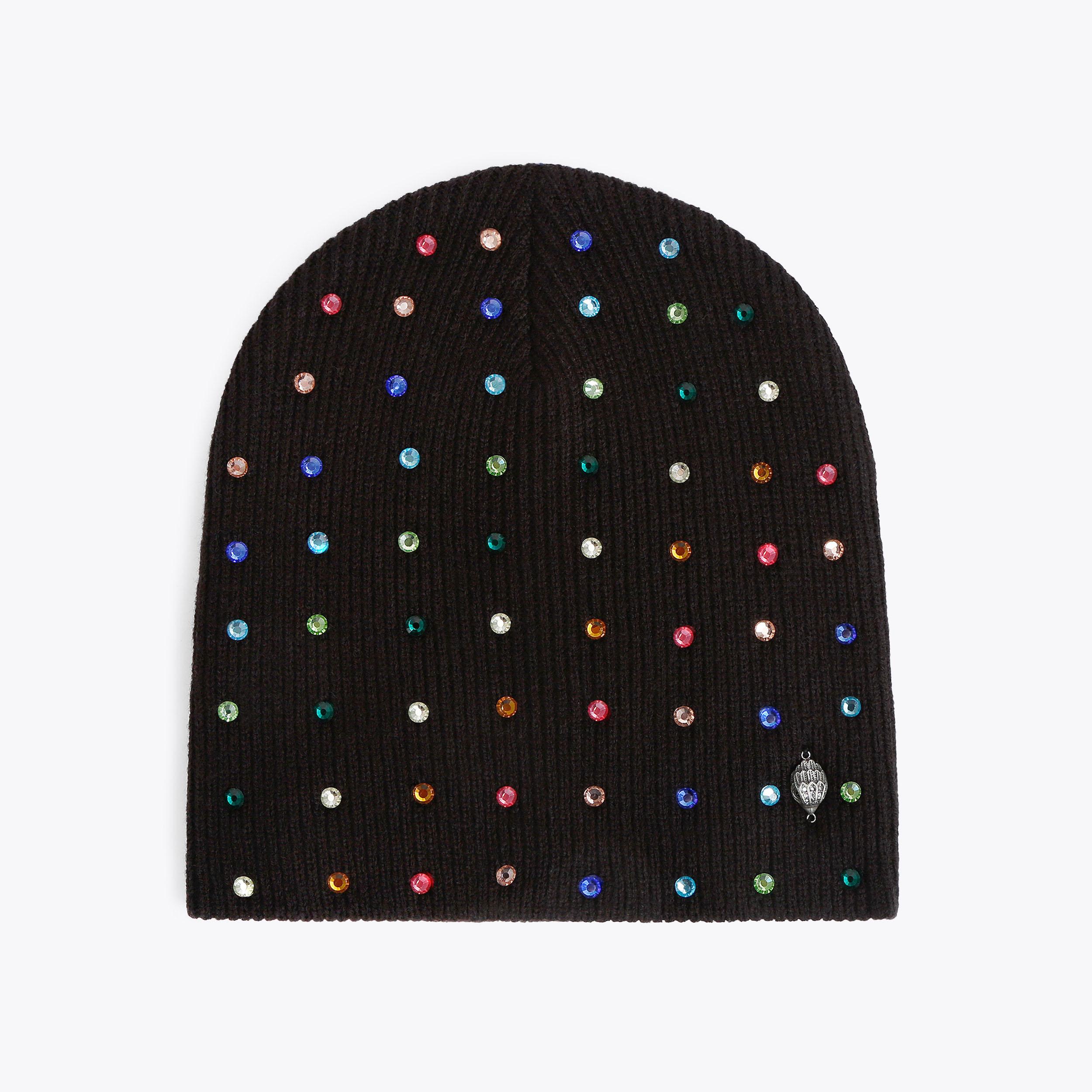 CRYSTAL HAT Black Rainbow Crystal Beanie Hat by KURT GEIGER LONDON
