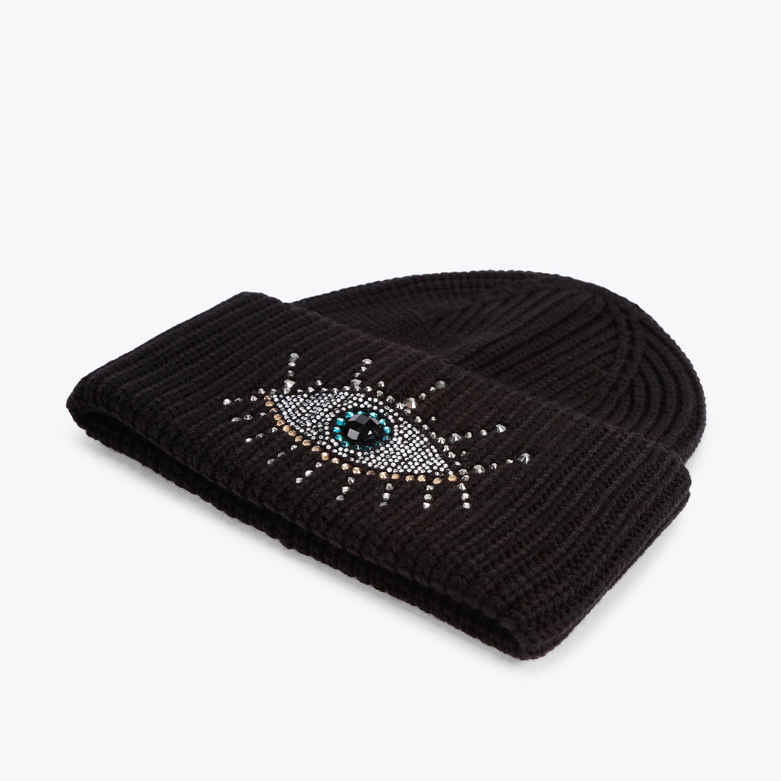 EVIL EYE BEANIE Black Evil Eye Crystal Beanie Hat by KURT GEIGER LONDON