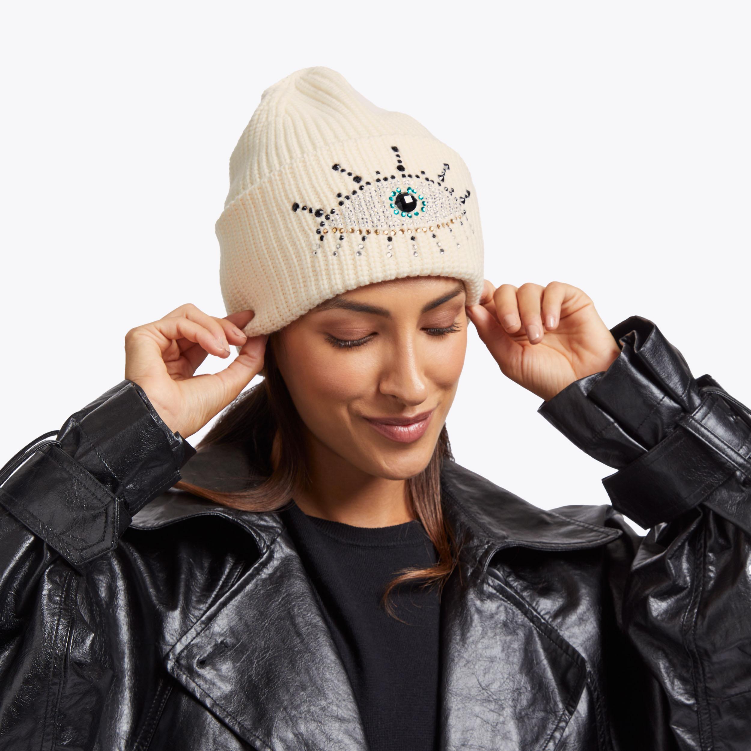 EVIL EYE BEANIE Bone Evil Eye Crystal Beanie Hat by KURT GEIGER LONDON