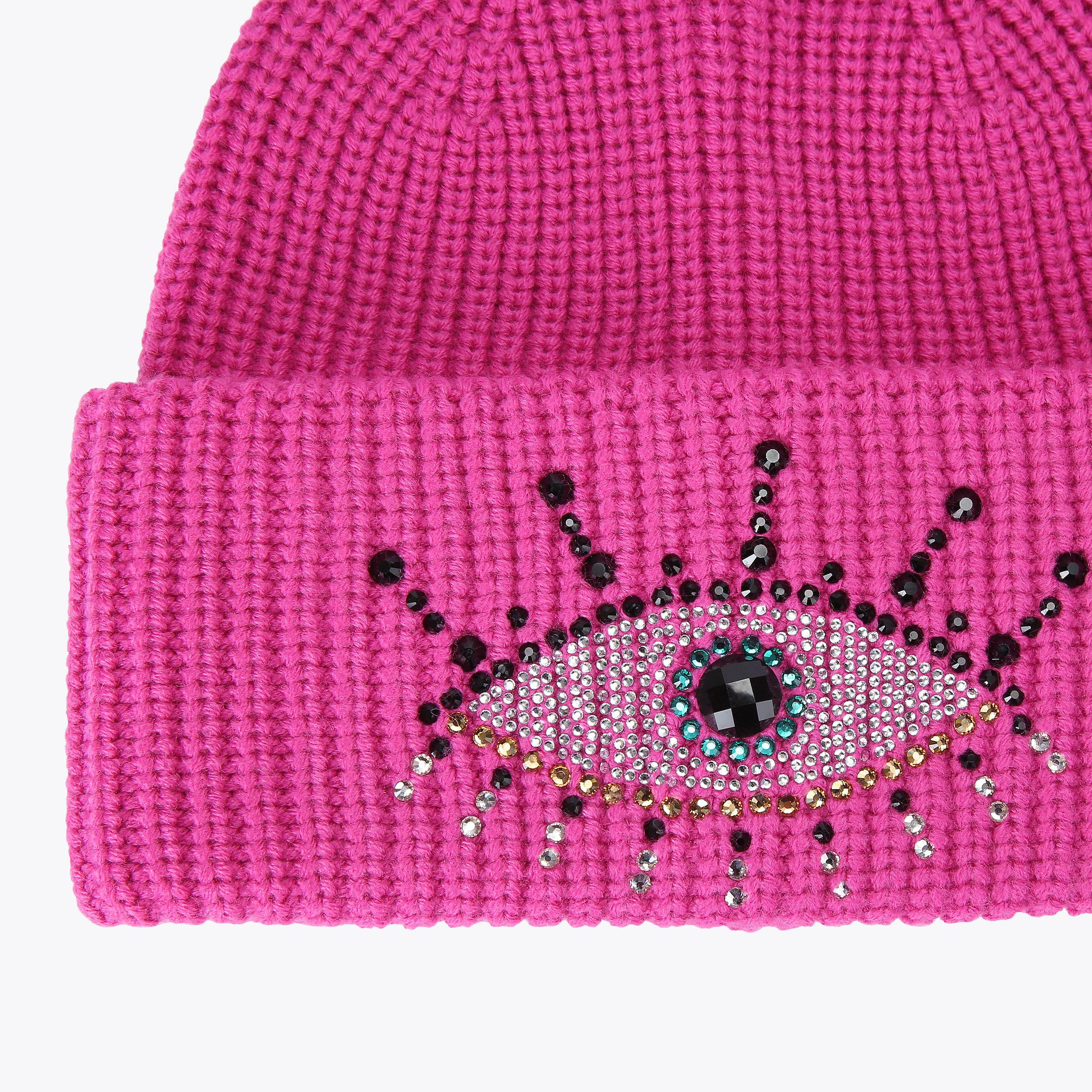 EVIL EYE BEANIE Fuchsia Evil Eye Crystal Beanie Hat by KURT GEIGER LONDON