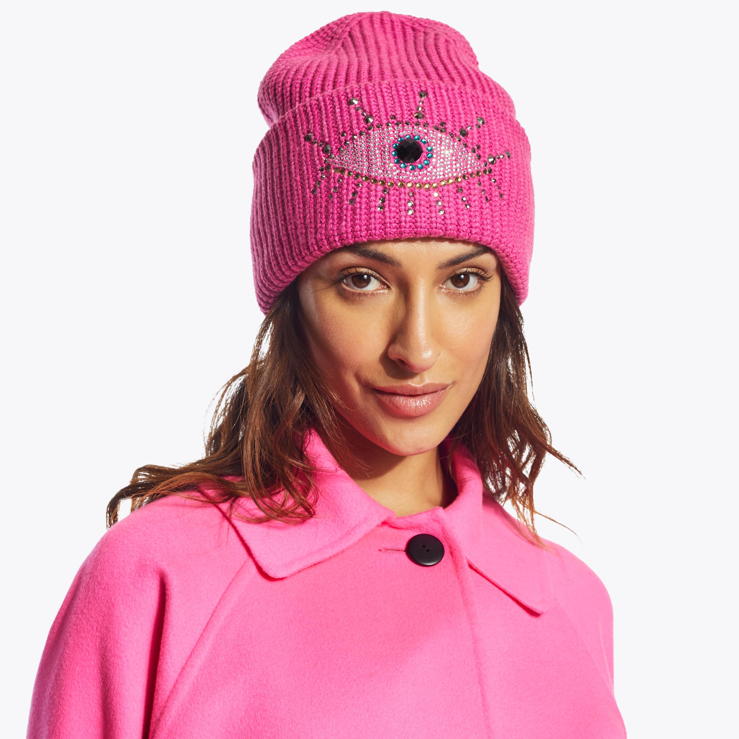 EVIL EYE BEANIE Fuchsia Evil Eye Crystal Beanie Hat by KURT GEIGER LONDON