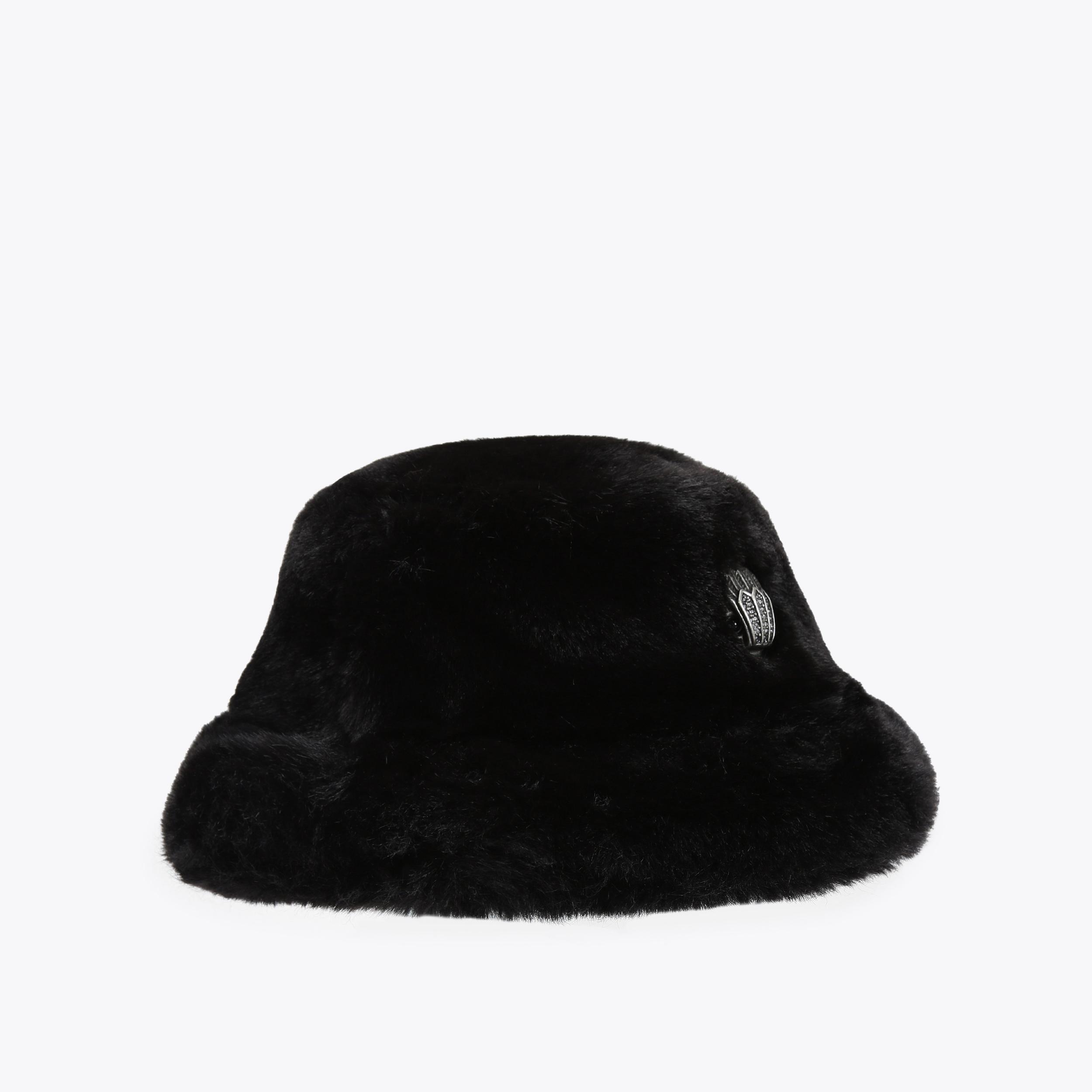 POPPY BUCKET HAT Black Faux Fur Bucket Hat by KURT GEIGER LONDON