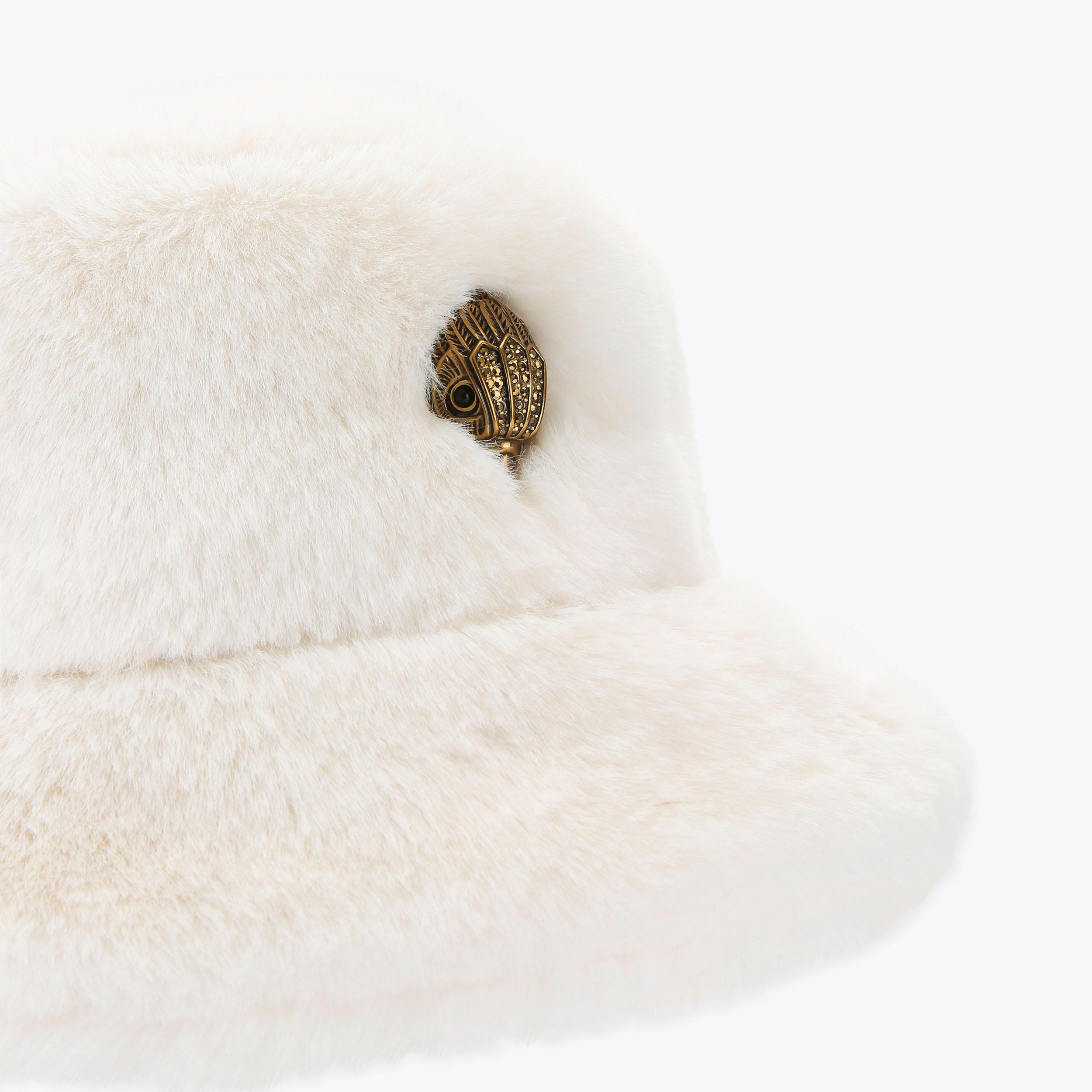 POPPY BUCKET HAT Bone Faux Fur Bucket Hat by KURT GEIGER LONDON