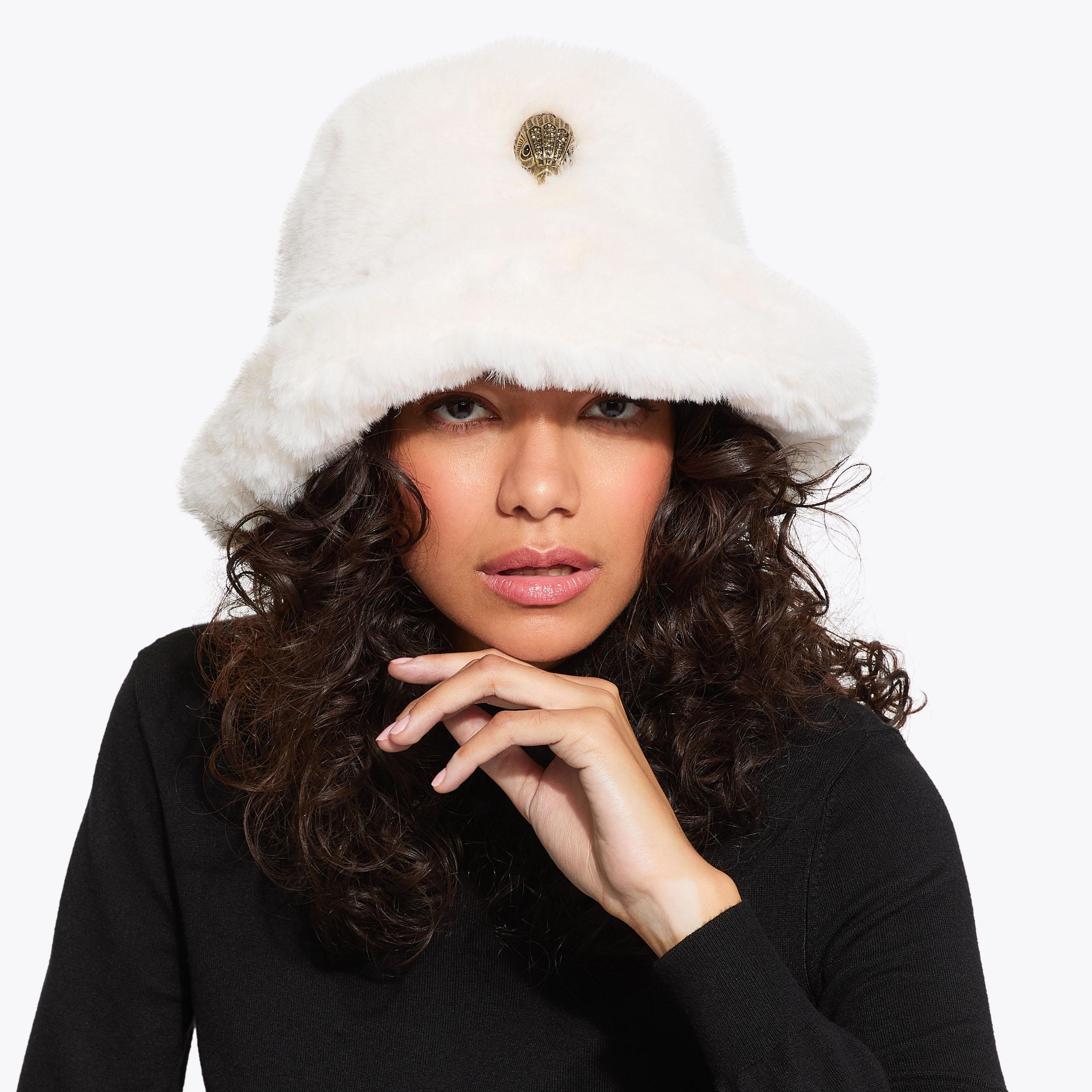 POPPY BUCKET HAT Bone Faux Fur Bucket Hat by KURT GEIGER LONDON