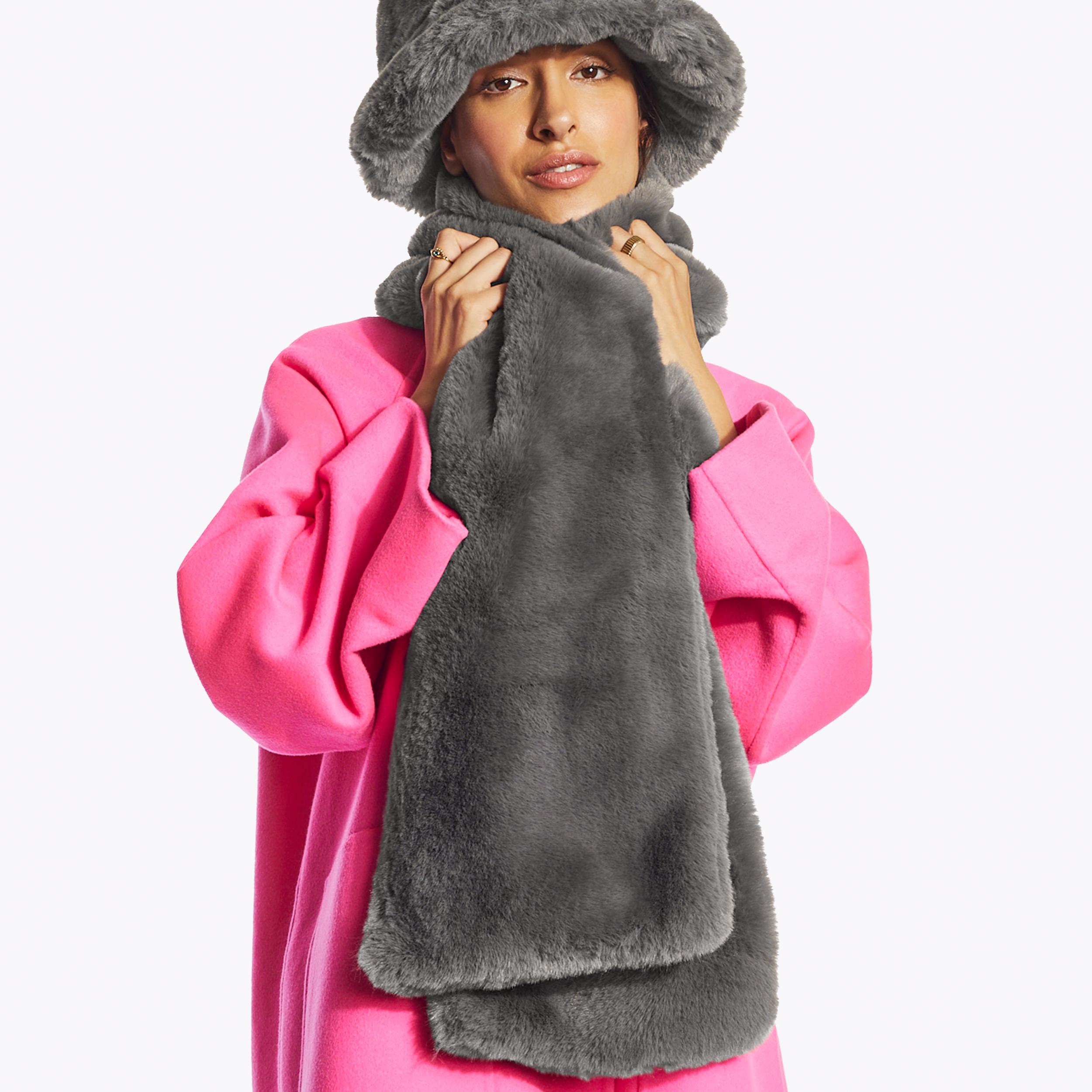 POPPY SCARF Grey Faux Fur Scarf by KURT GEIGER LONDON