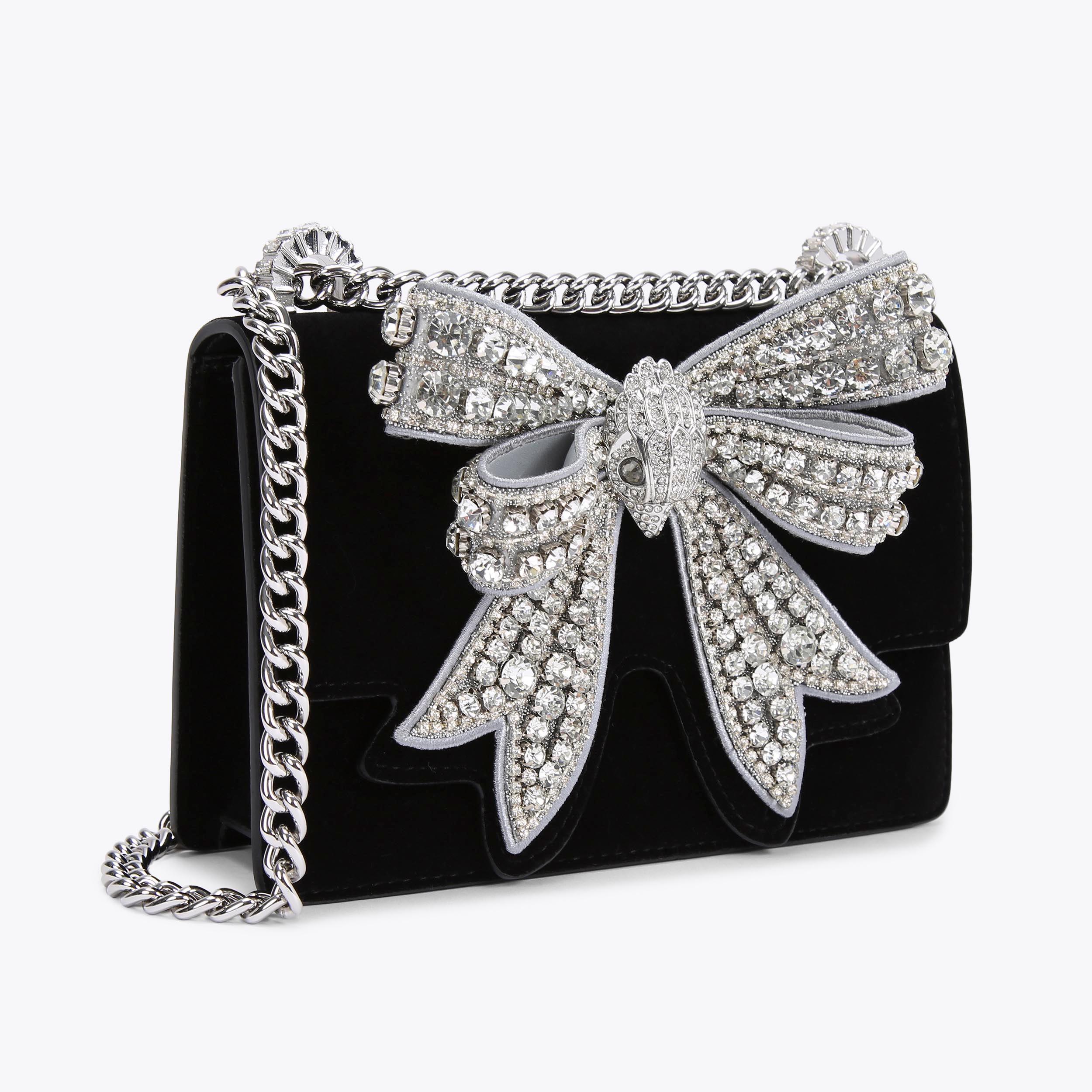 Shoreditch Sm Cross Body Black Velvet Cross Body Bow Purse By Kurt Geiger London