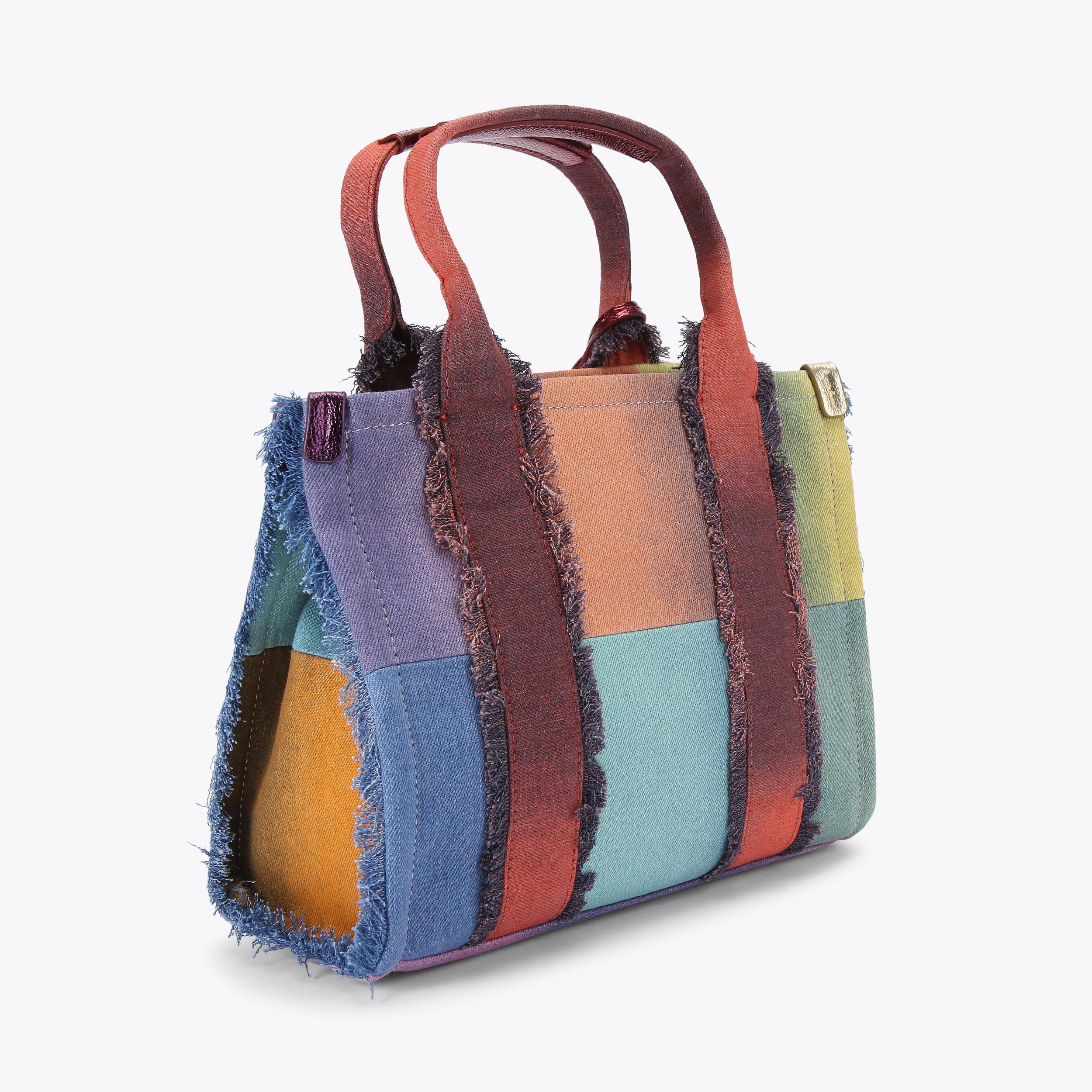 SMALL SOUTHBANK TOTE Denim Rainbow Frayed Tote Bag by KURT GEIGER LONDON