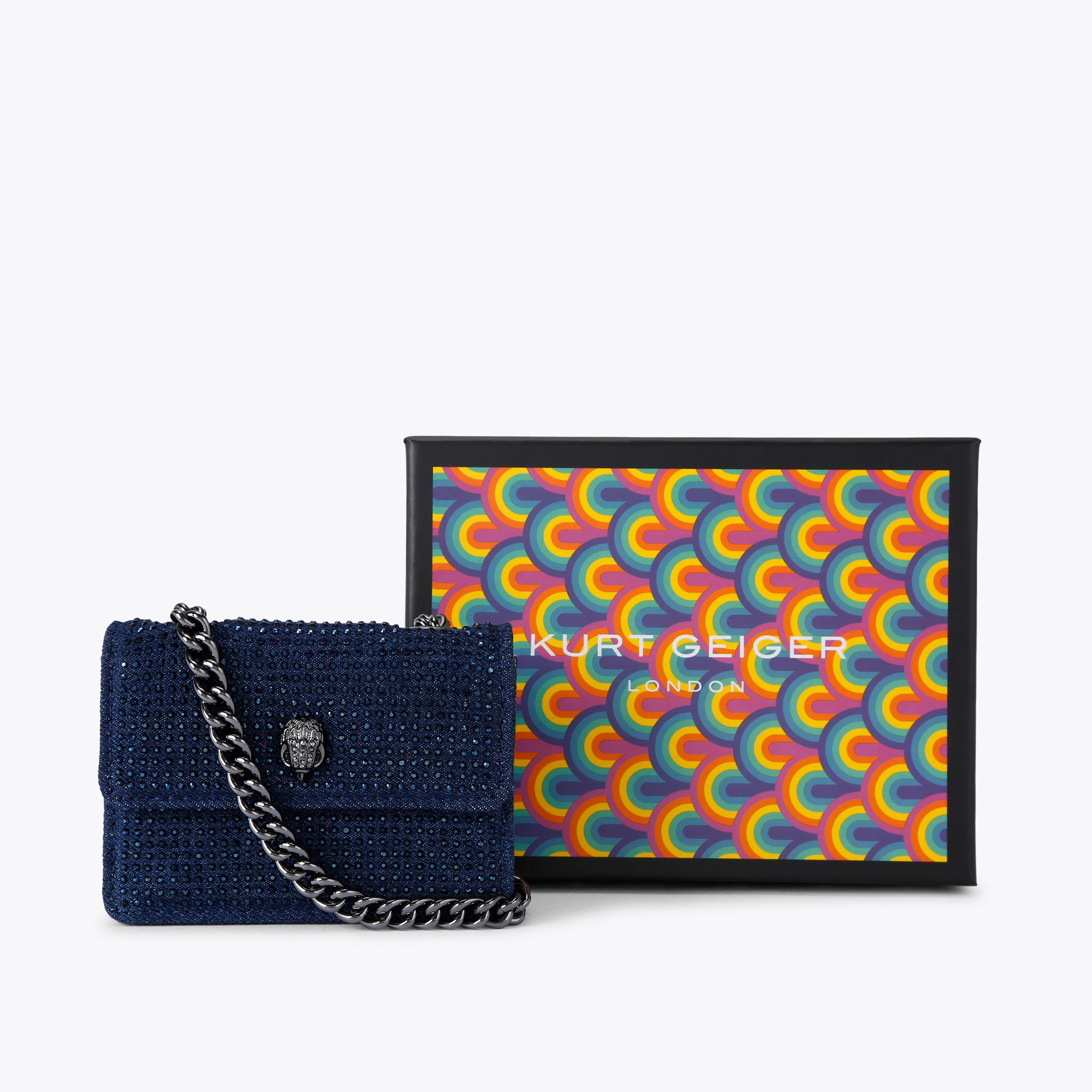MICRO KENSINGTON Denim Crystal Cross Body Bag by KURT GEIGER LONDON